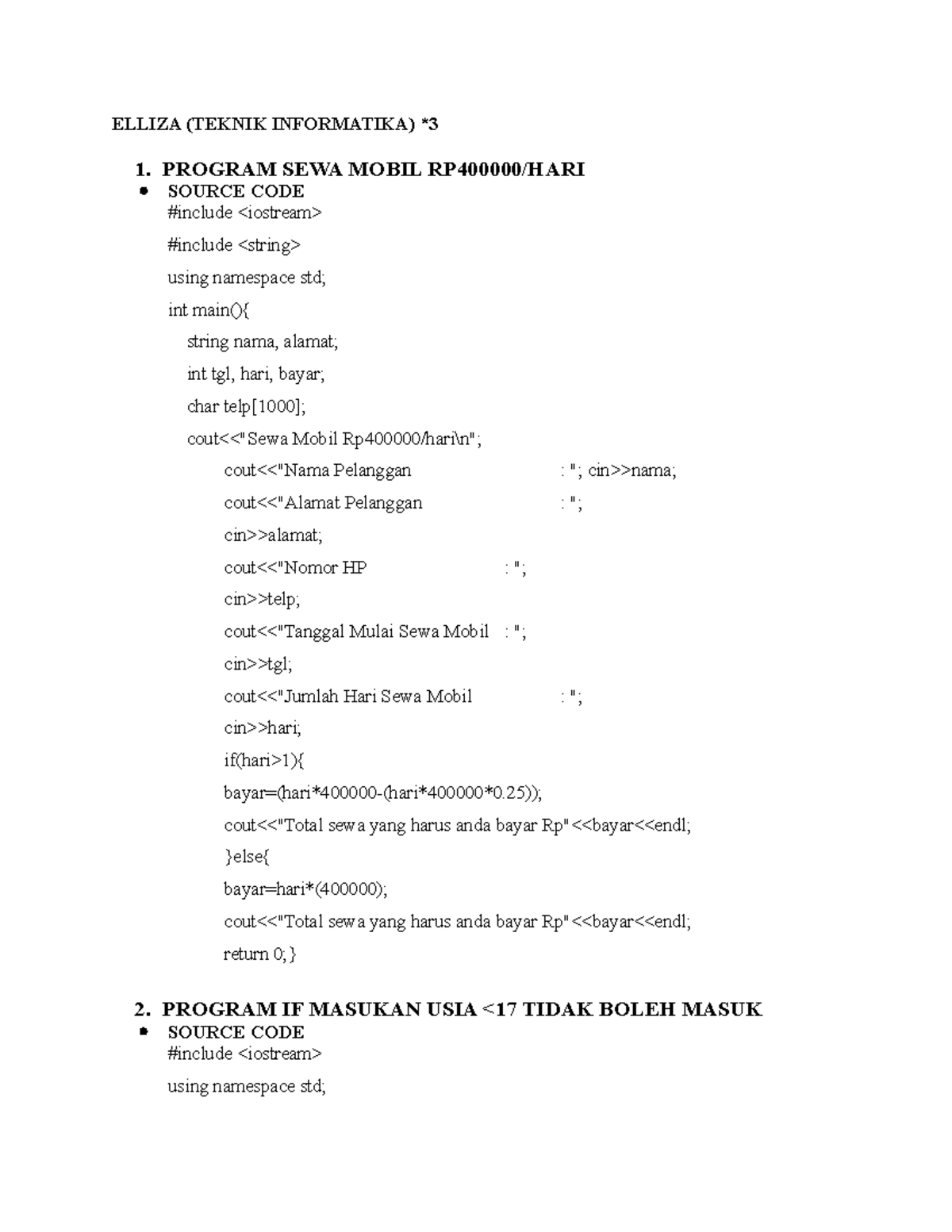 LATIHAN DASAR-DASAR PEMROGRAMAN C++ - ELLIZA (TEKNIK INFORMATIKA) * 1 ...