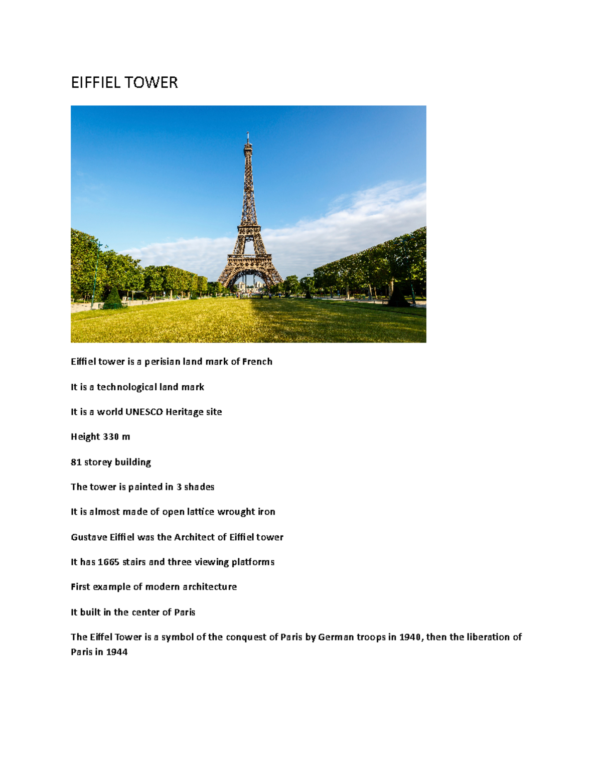 Eiffiel Tower - Studocu