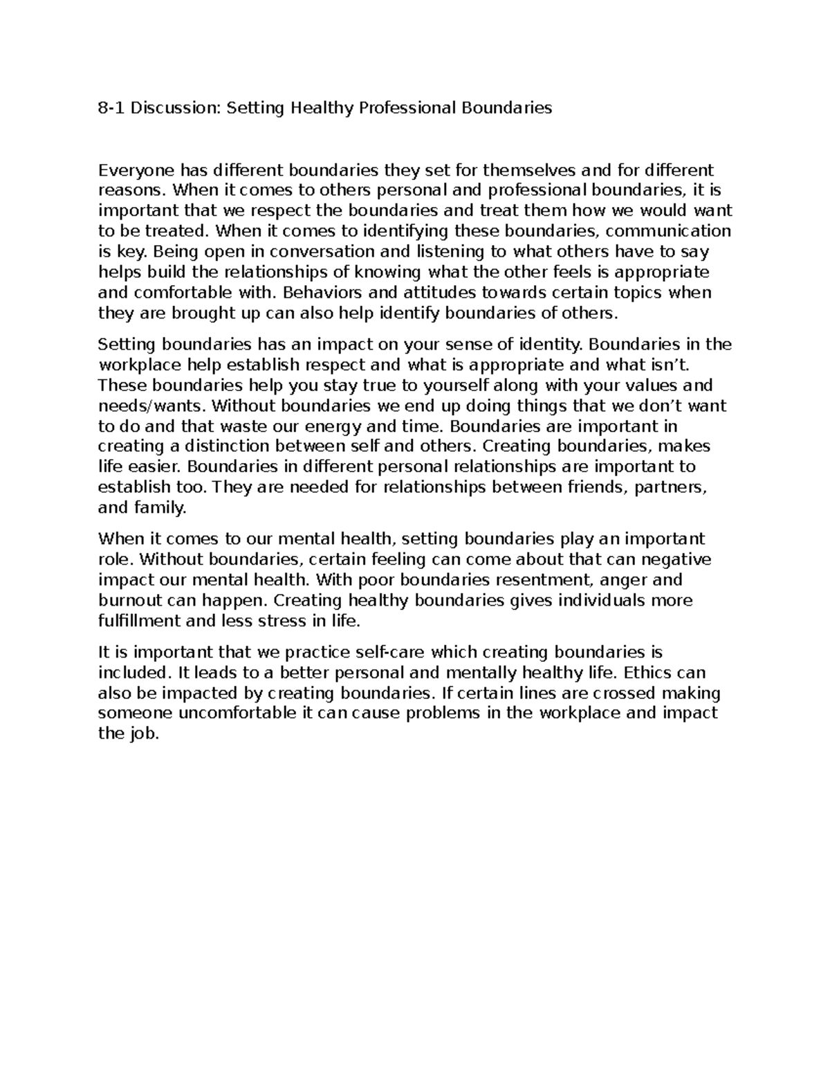 8-1 Discussion Setting Healthy Professional Boundaries - When it comes ...
