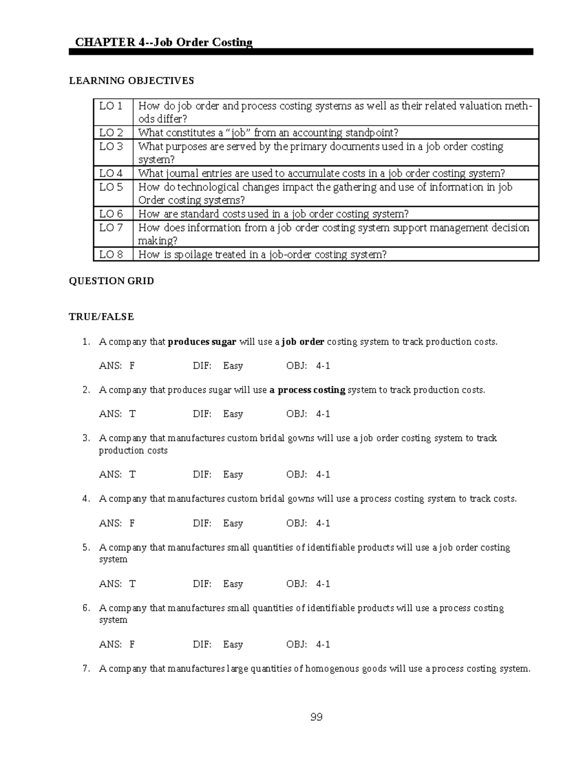 Relevant Costing CHAPTER 4 Job Order Costing LEARNING OBJECTIVES LO 1