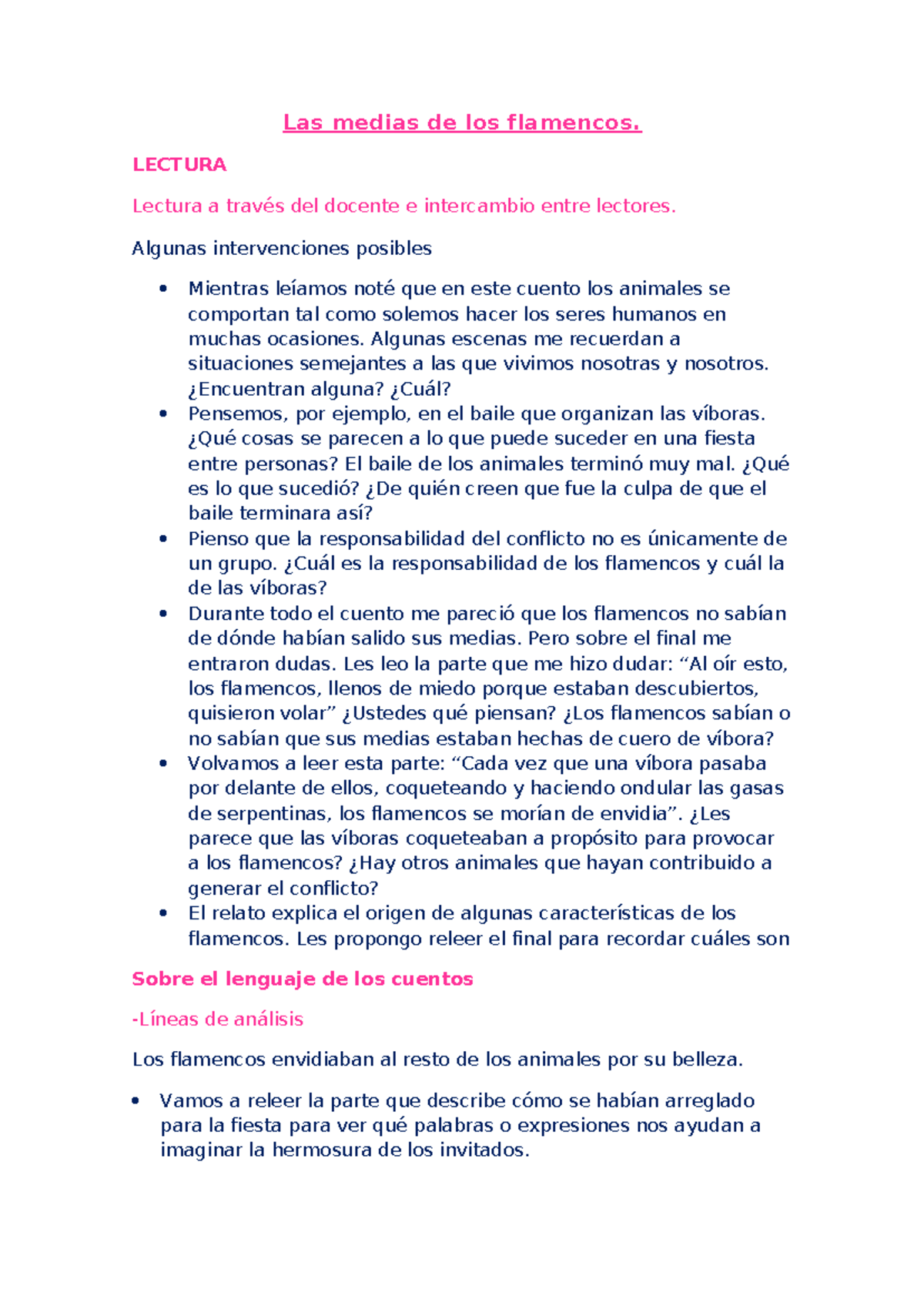 Las medias de los flamencos - LECTURA Lectura a través del docente e ...