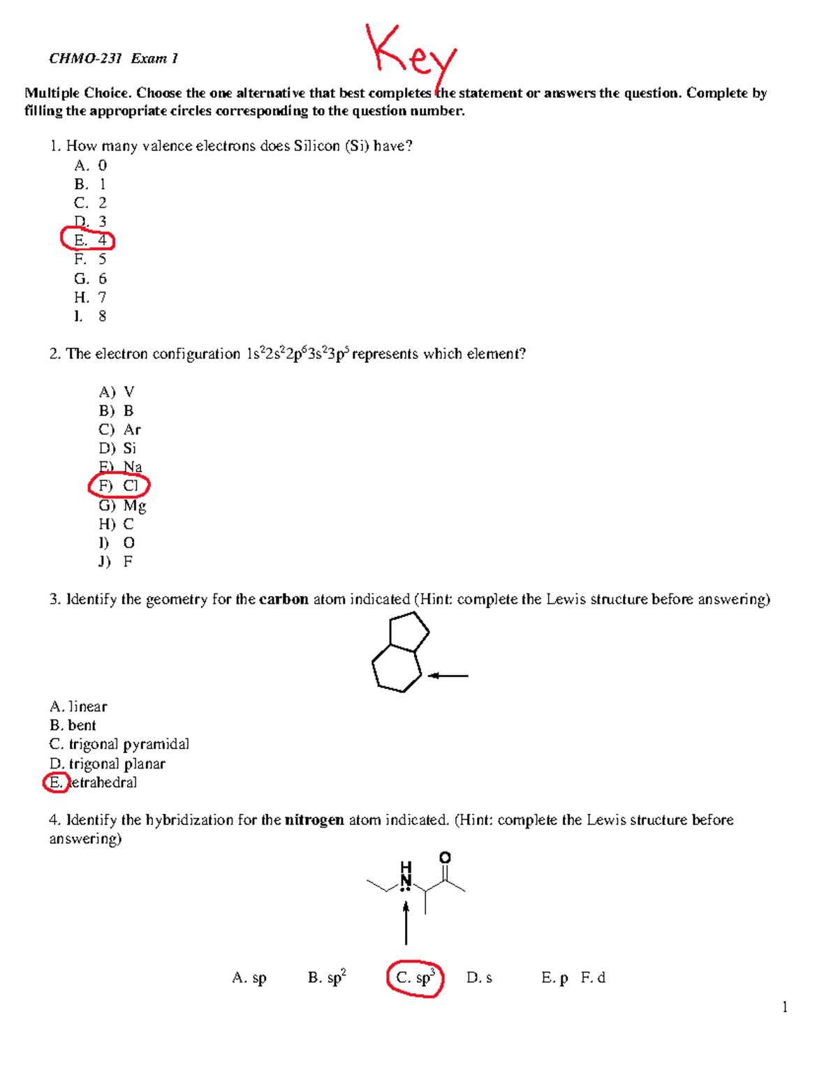 CHMO231 exam 1 fall 2021 AK - CHMO-231 Exam 1 Multiple Choice. Choose ...