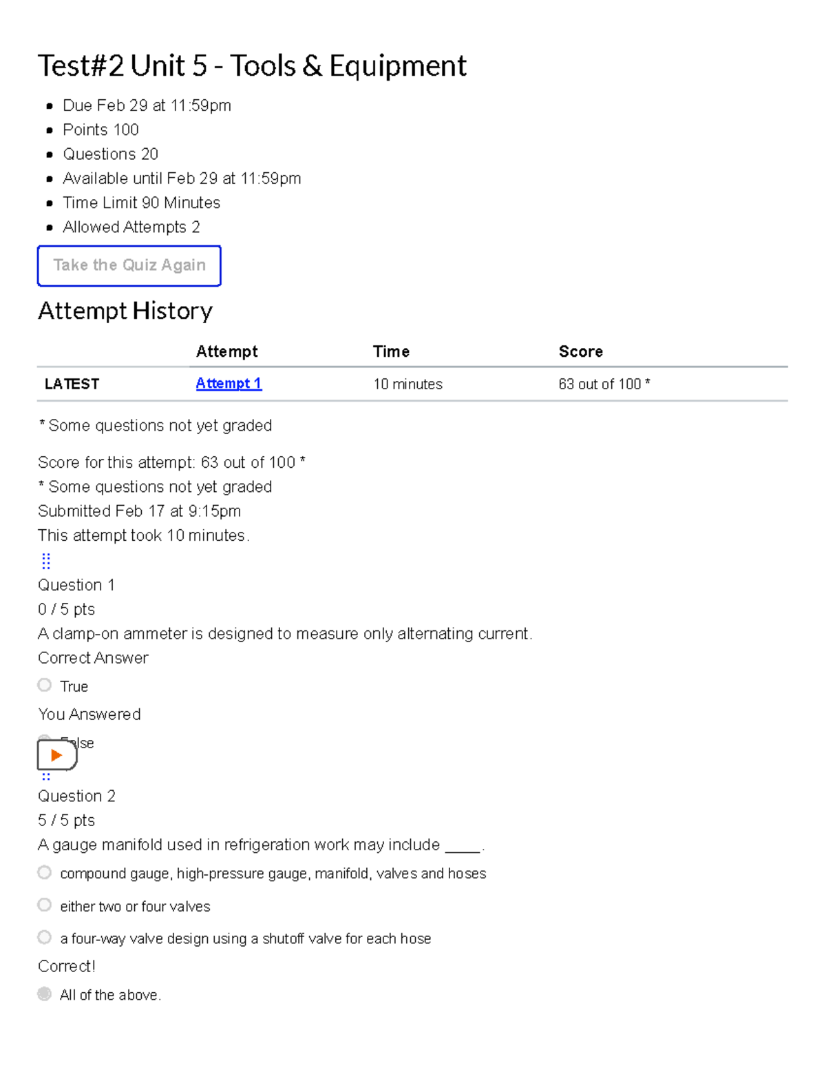 Test#2 Unit 5 - Tools & Equipment HVAC104-43558 (F2F) Air Balance ...