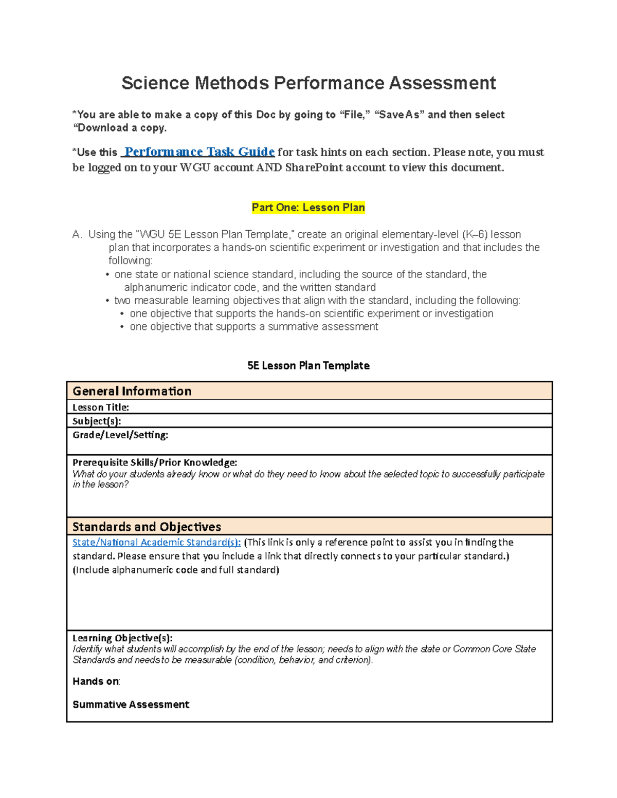 5E Lesson Plan Template - Science Methods Performance Assessment *You ...