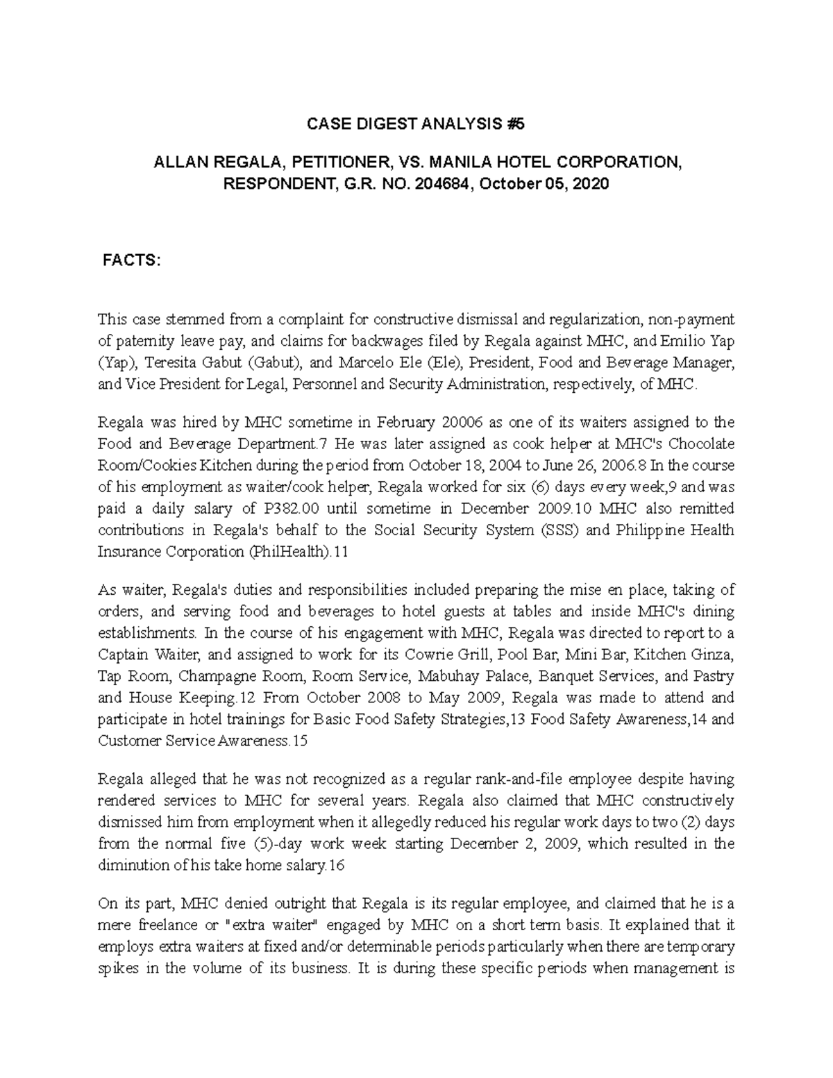 CASE Digest Analysis #5 BA199 - CASE DIGEST ANALYSIS ALLAN REGALA ...
