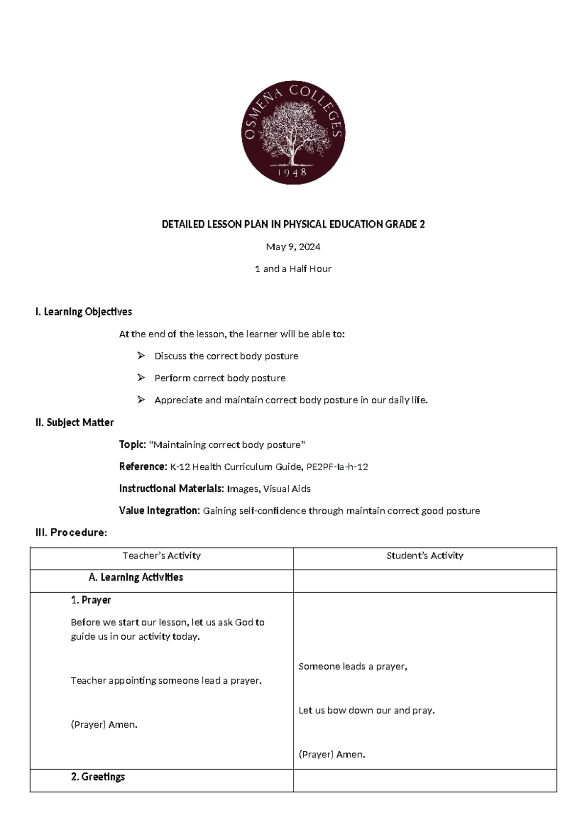 619139628 Detailed Lesson Plan in Physical Education Grade 2 Gerald ...