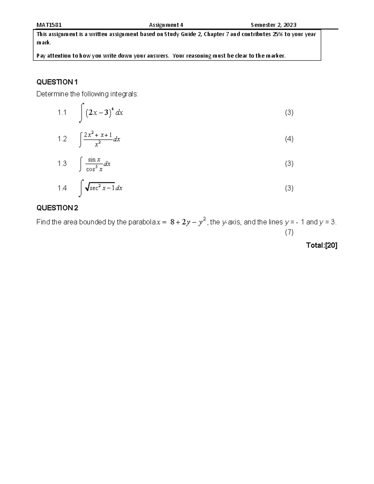 MAT1581 Assignment 4 Semester 2 - MAT1581 Assignment 4 Semester 2, 2023 This assignment is a ...