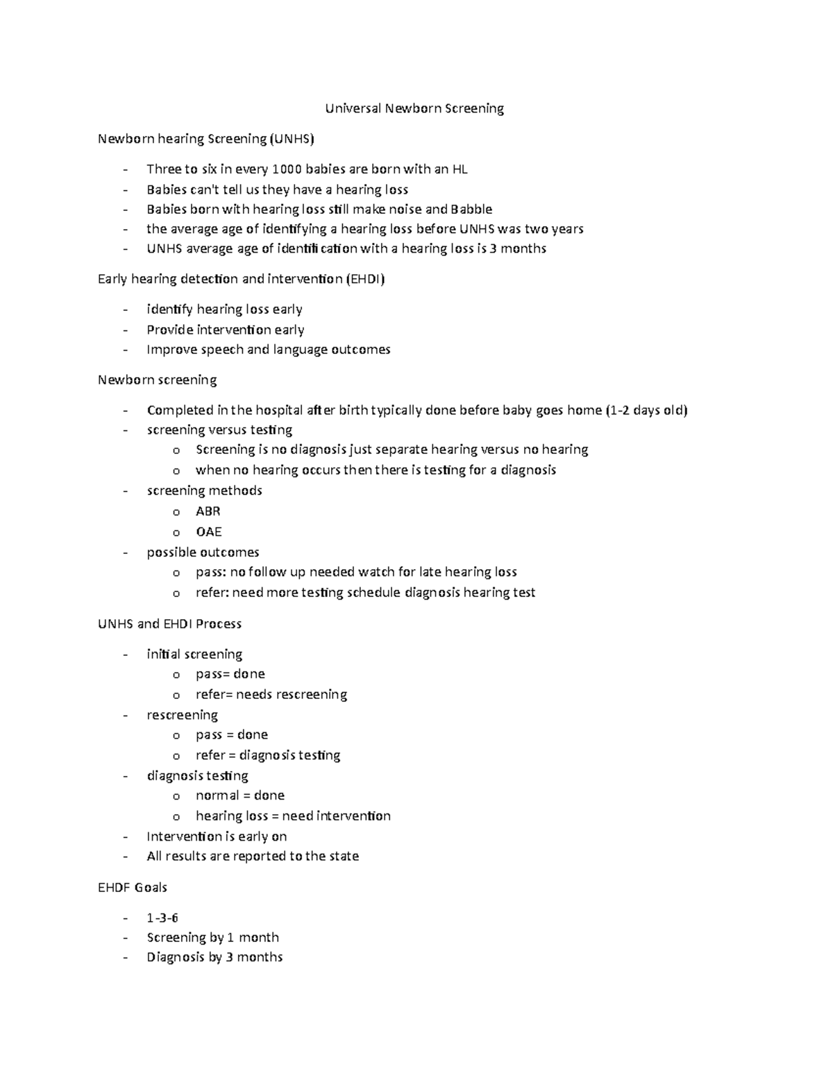 Newborn Testing Notes - Universal Newborn Screening Newborn hearing ...