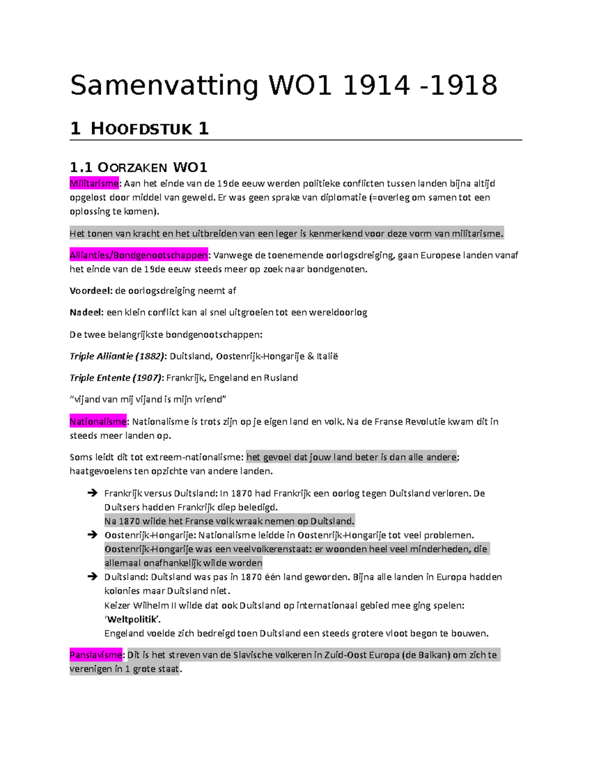 Samenvatting WO1 1914 - oorlog en vrede H1 in-dept samenvattig - Samenvatting WO1 1914 - 1 ...
