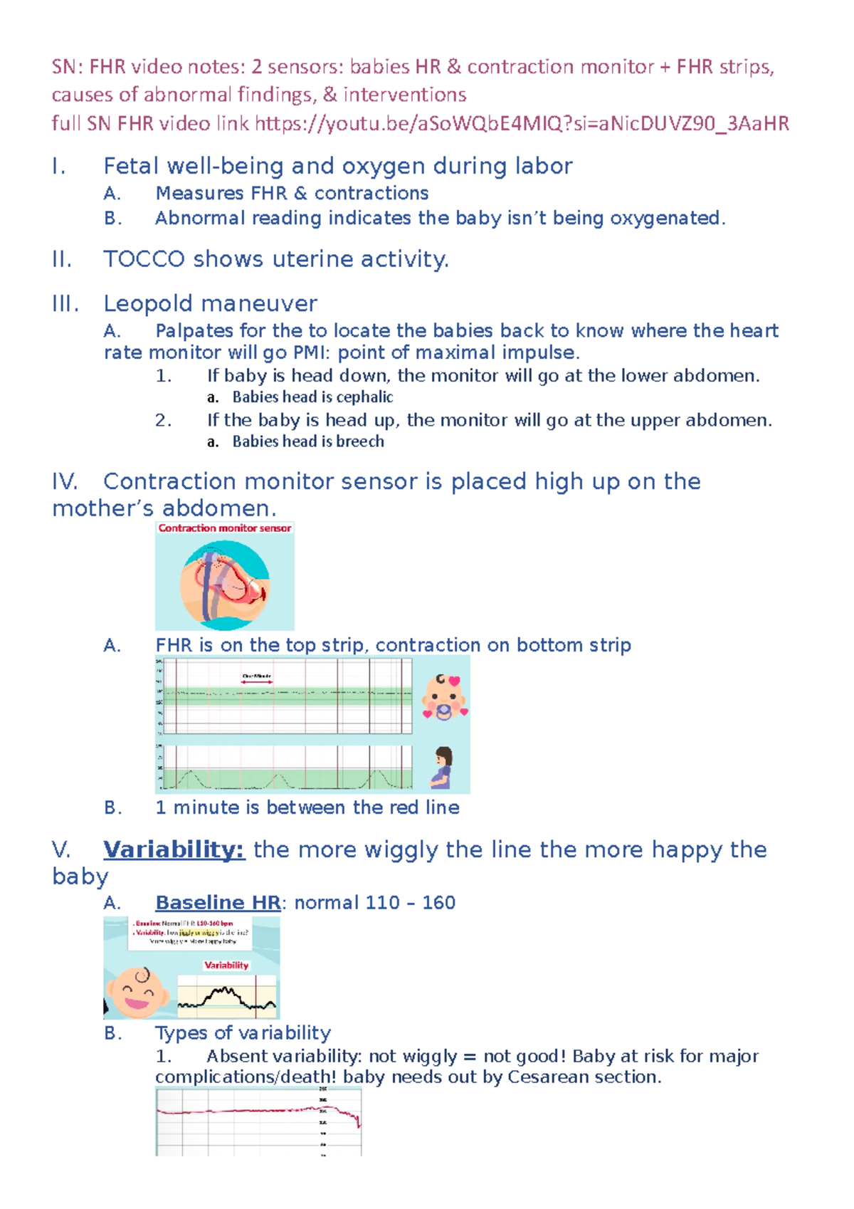 FHR monitoring break down - SN: FHR video notes: 2 sensors: babies HR ...