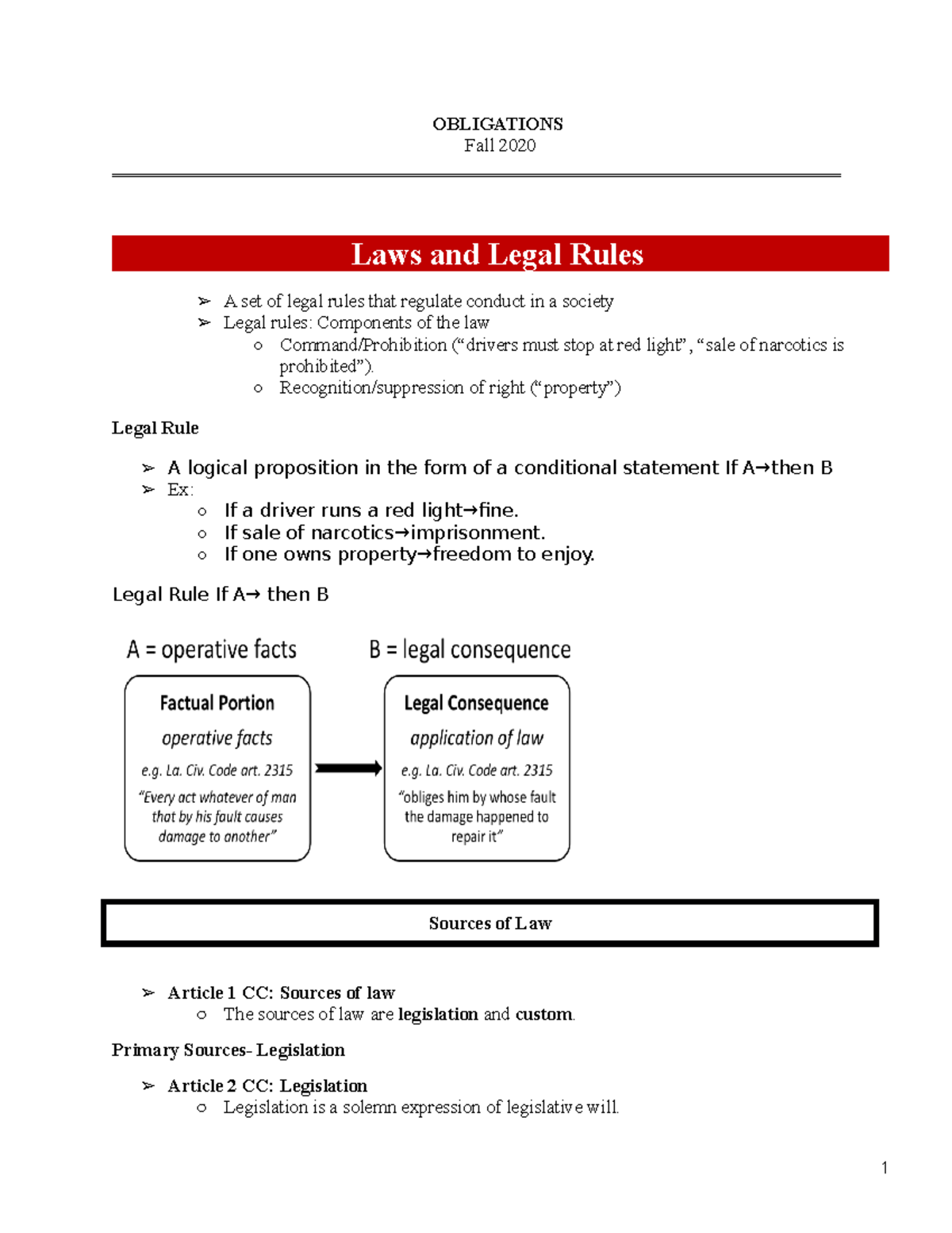 Percy outline 2021 - OBLIGATIONS Fall 2020 Laws and Legal Rules A set ...