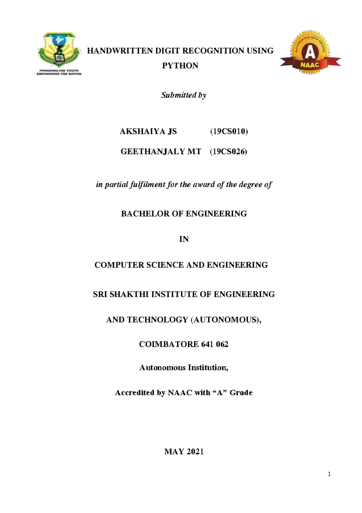 Hand Written Digit Recognition Report - computer science engg - Studocu