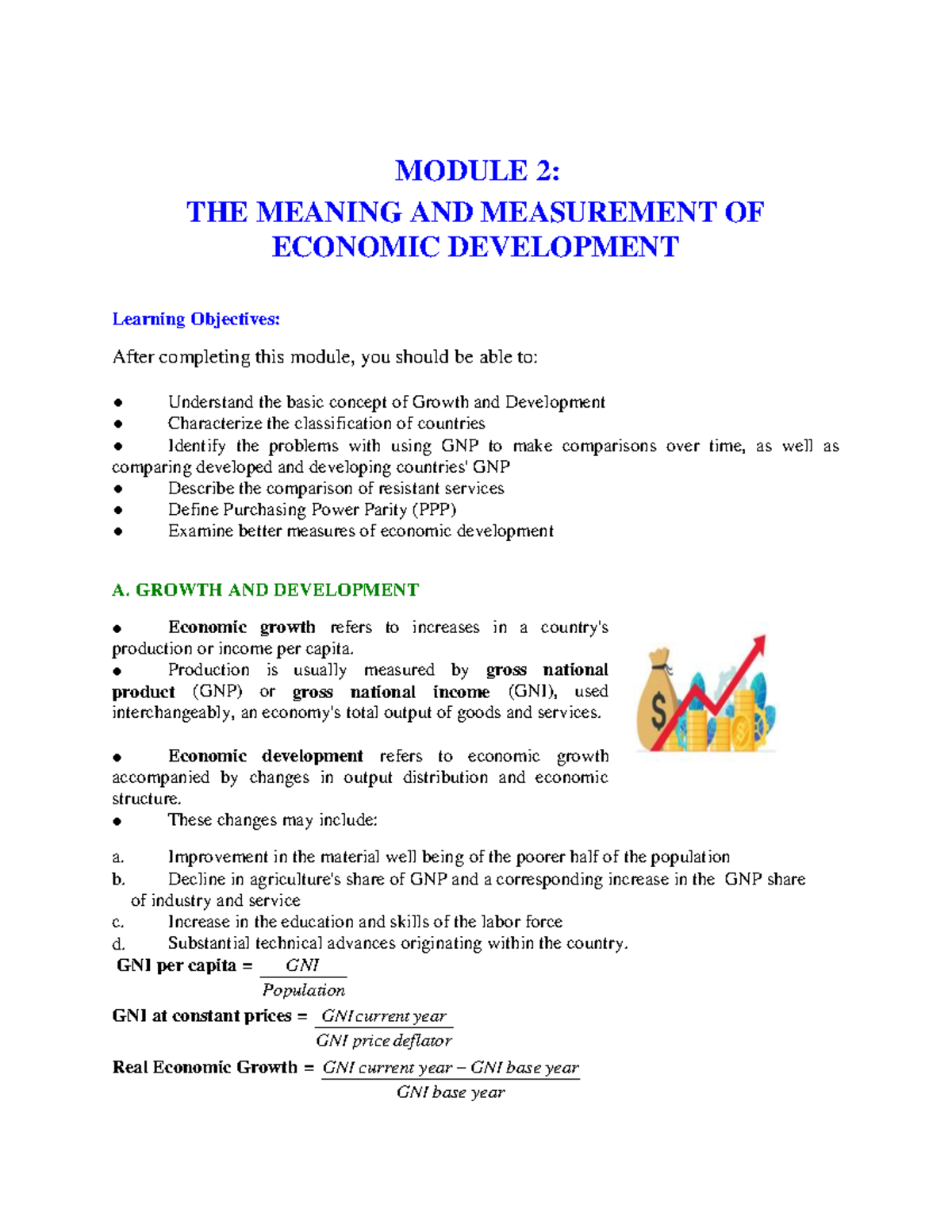 Module 2 THE Meaning AND Measurement OF Economic Development - MODULE 2 ...