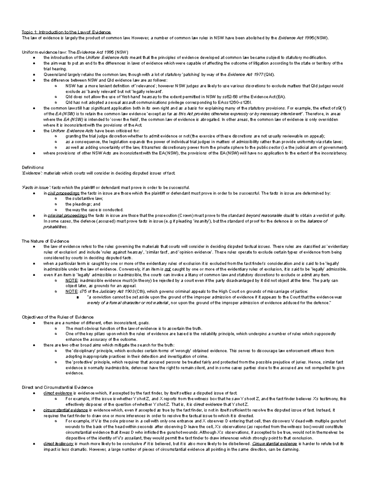 Introduction to the Law of Evidence - Studocu