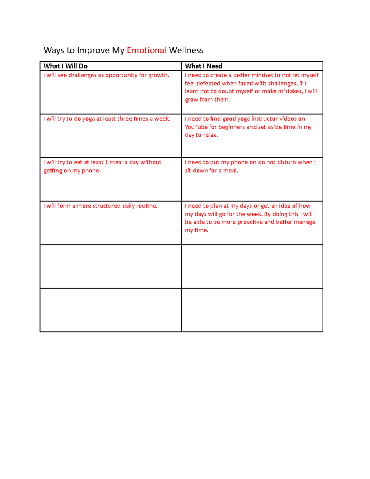 Wellness Journal #6 - EXAMPLE, DO NOT COPY - Ways to Improve My ...