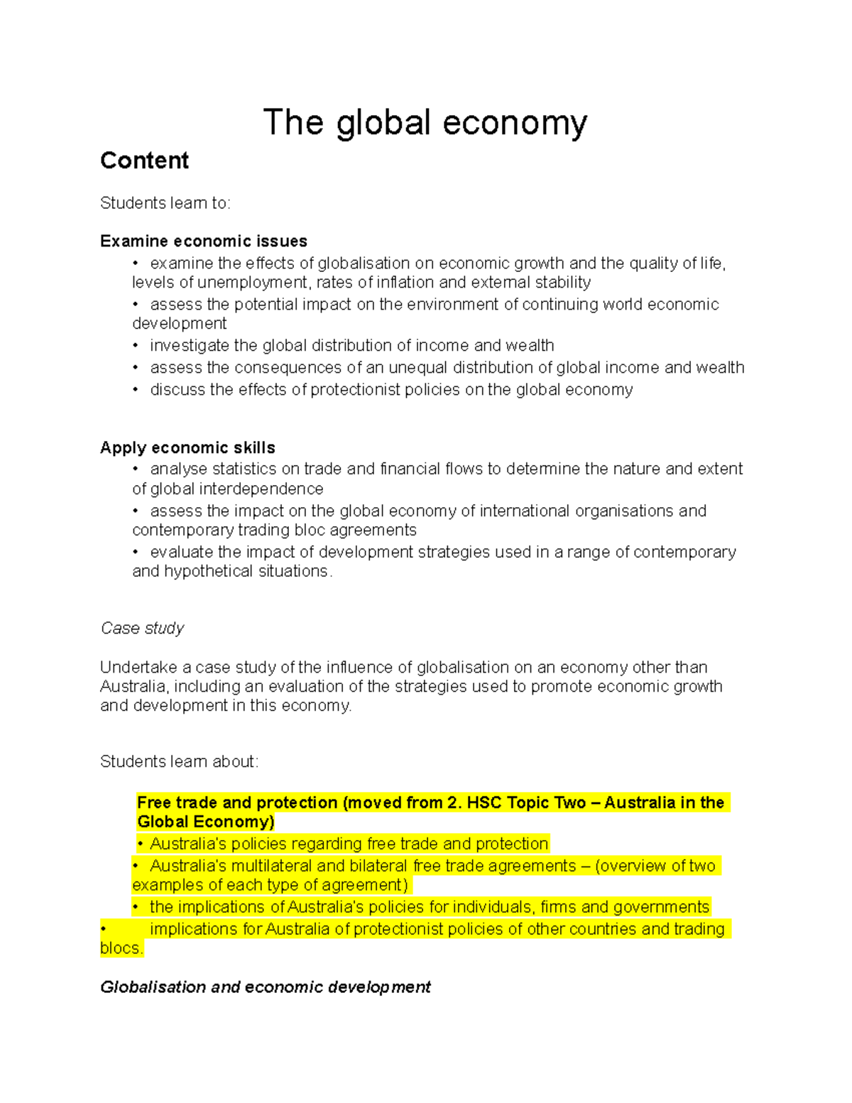 Topic 1 - year 12 revision - The global economy Content Students learn ...