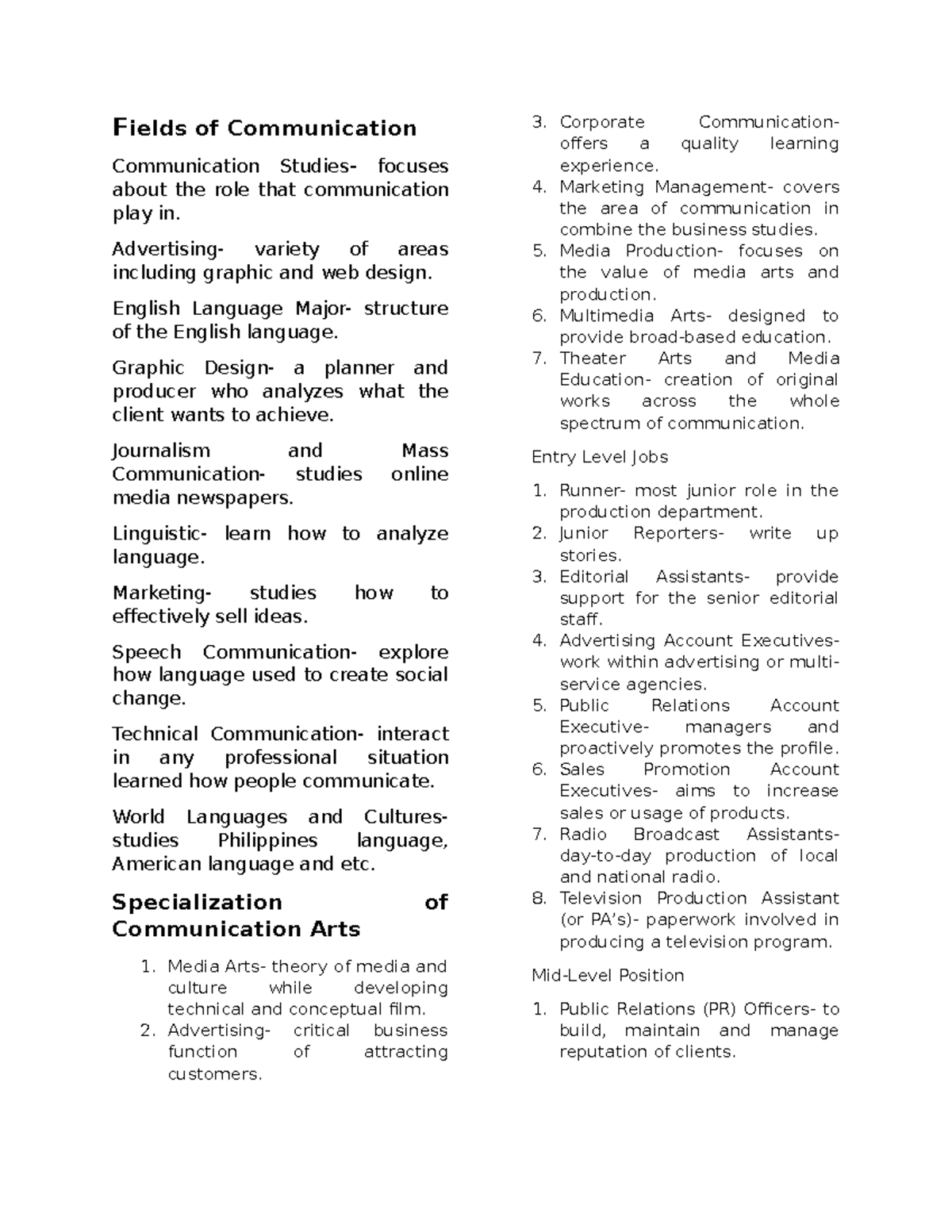 Fields of Communication - Fields of Communication Communication Studies ...