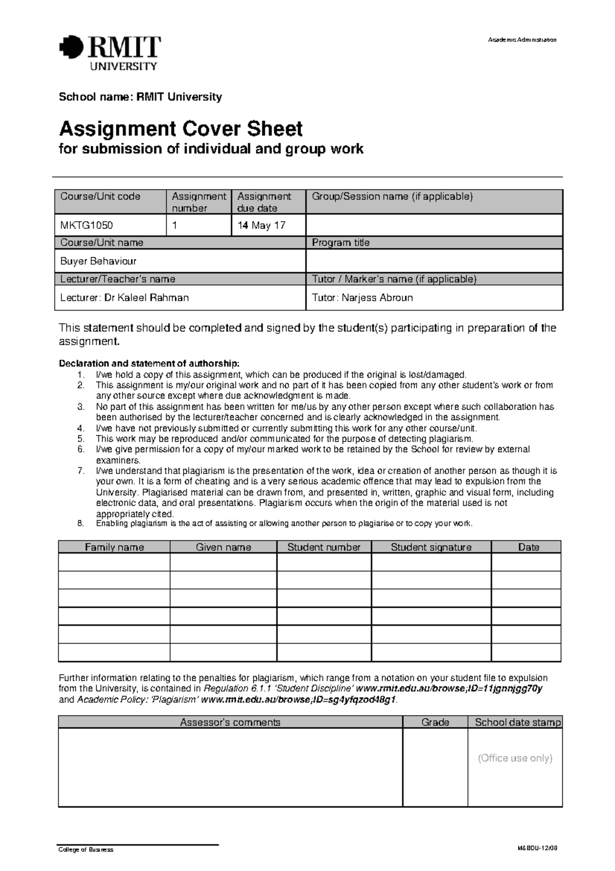Consumer research final report Sample 1 - Academic Administration ...