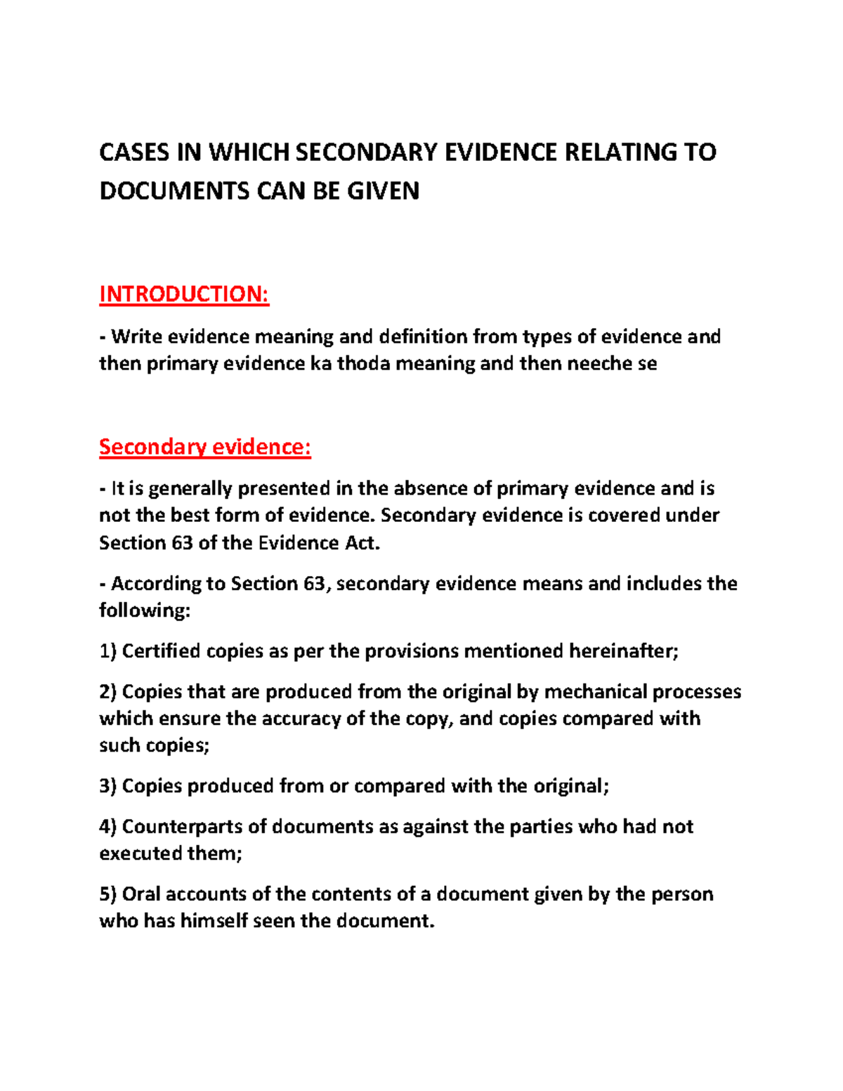 Secondary evidence (Evidence act) unit 3 - CASES IN WHICH SECONDARY ...