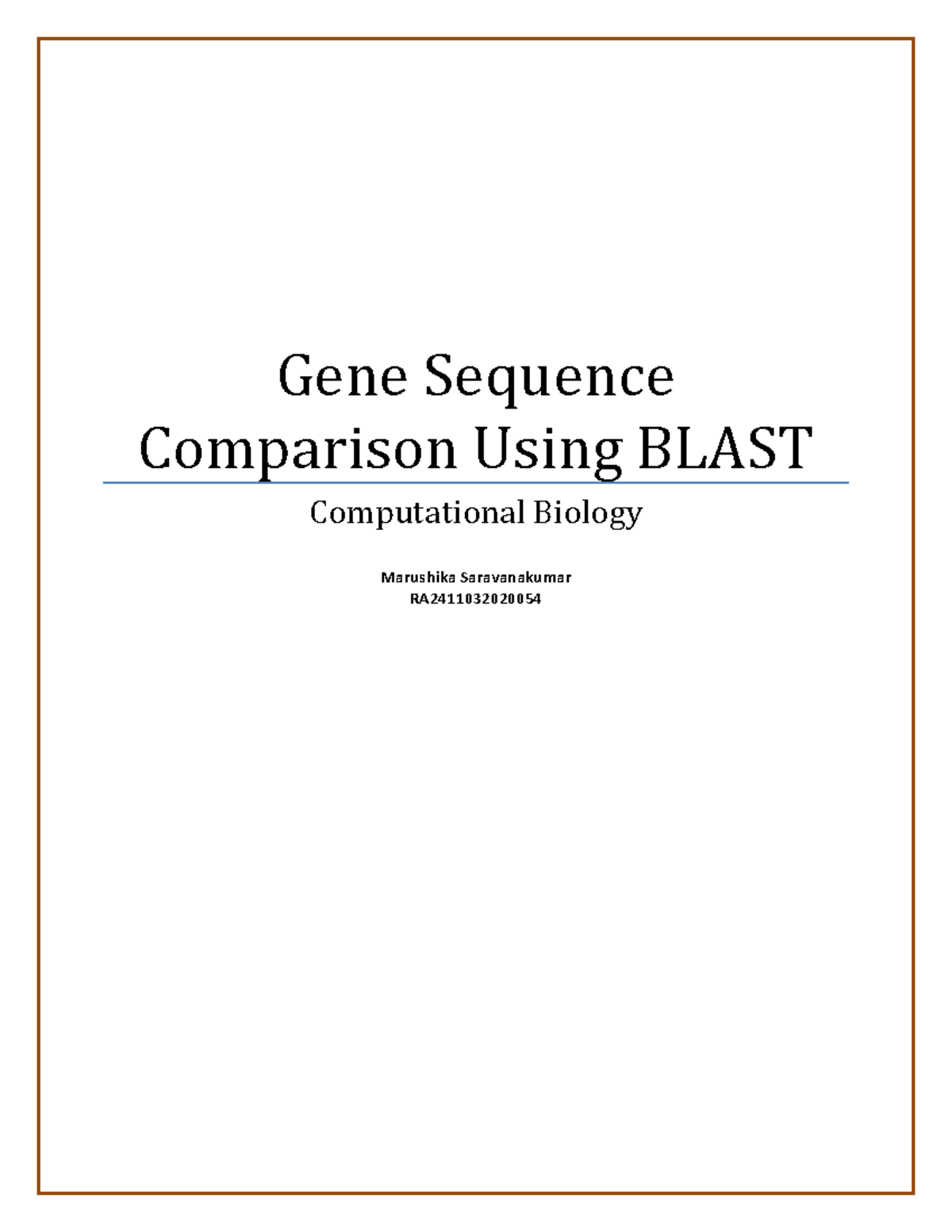 Gene Sequence Comparison Using Blast - Gene Sequence Comparison Using ...