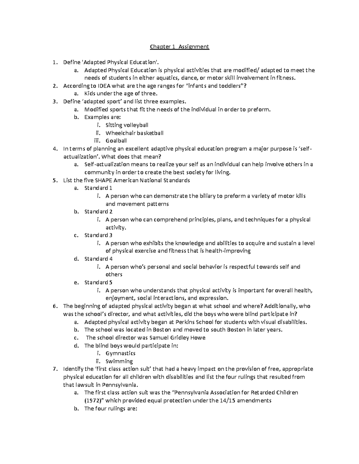 Assignment 1 - Special populations-R. Bonnette - Chapter 1 Assignment Define 'Adapted Physical ...