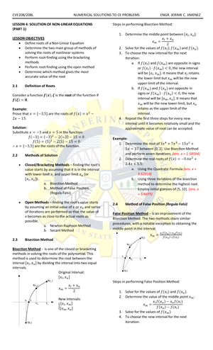 Numerical Solutions for Engineers - Solution of Non-Linear Equations Definition of Roots Methods ...