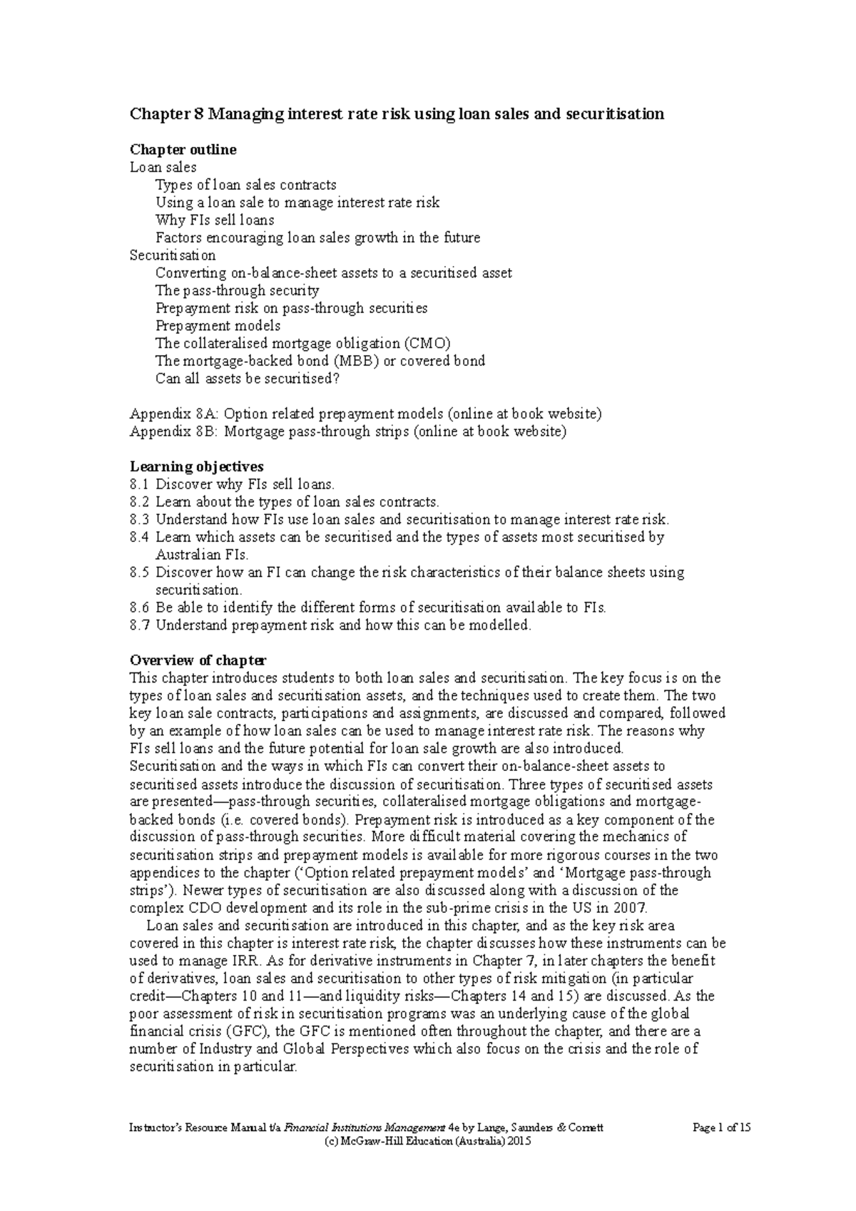 Lange 4e IRM Ch08 - n/a - Chapter 8 Managing interest rate risk using ...
