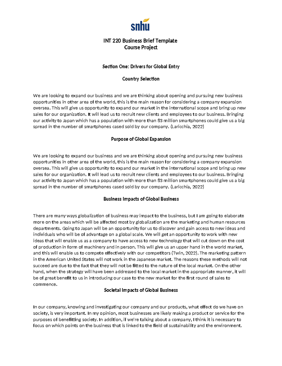 INT 220 Business Brief Template 5-2 - INT 220 Business Brief Template ...