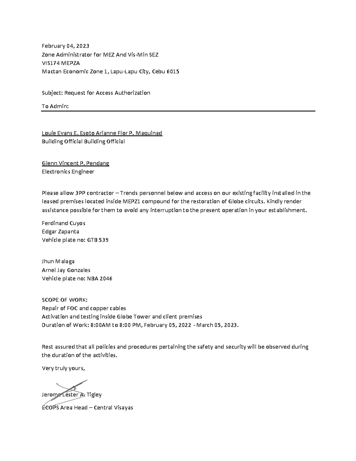 MEPZ 1 Trends endorsement - February 04, 2023 Zone Administrator for ...