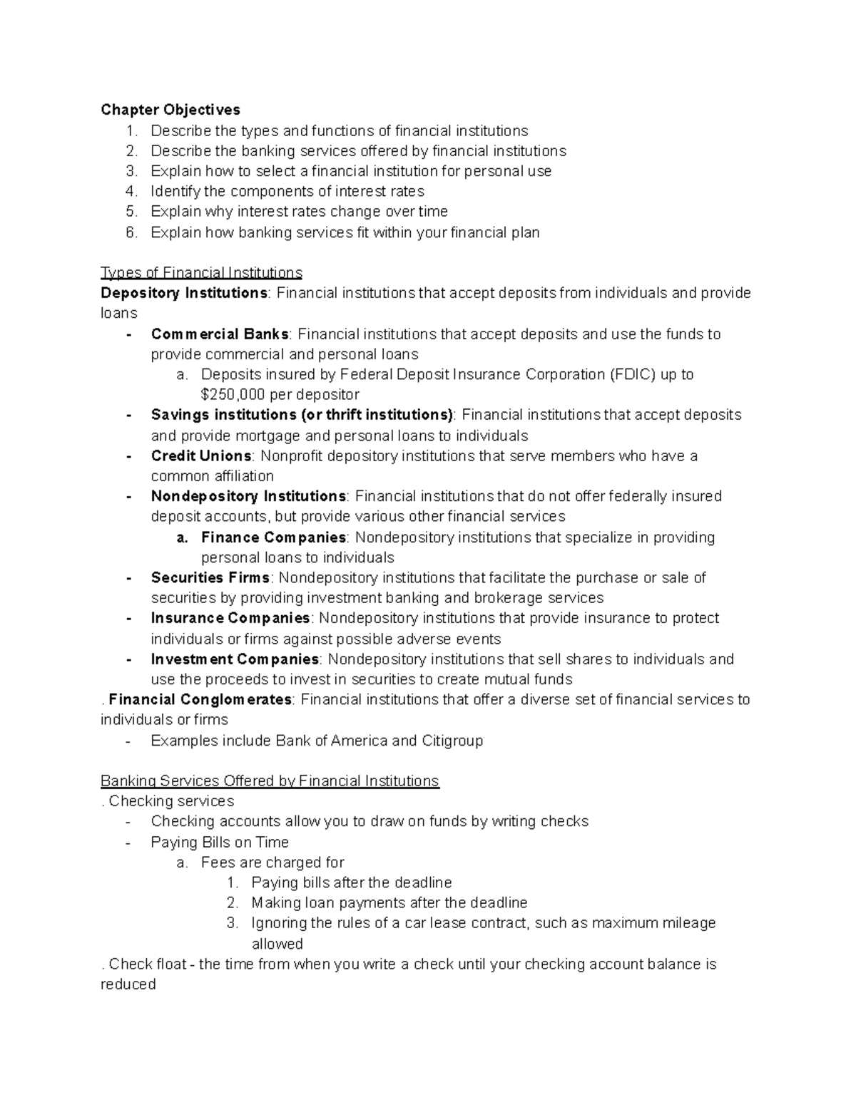 Chapter 5 Banking and Interest Rates - Chapter Objectives 1. Describe ...