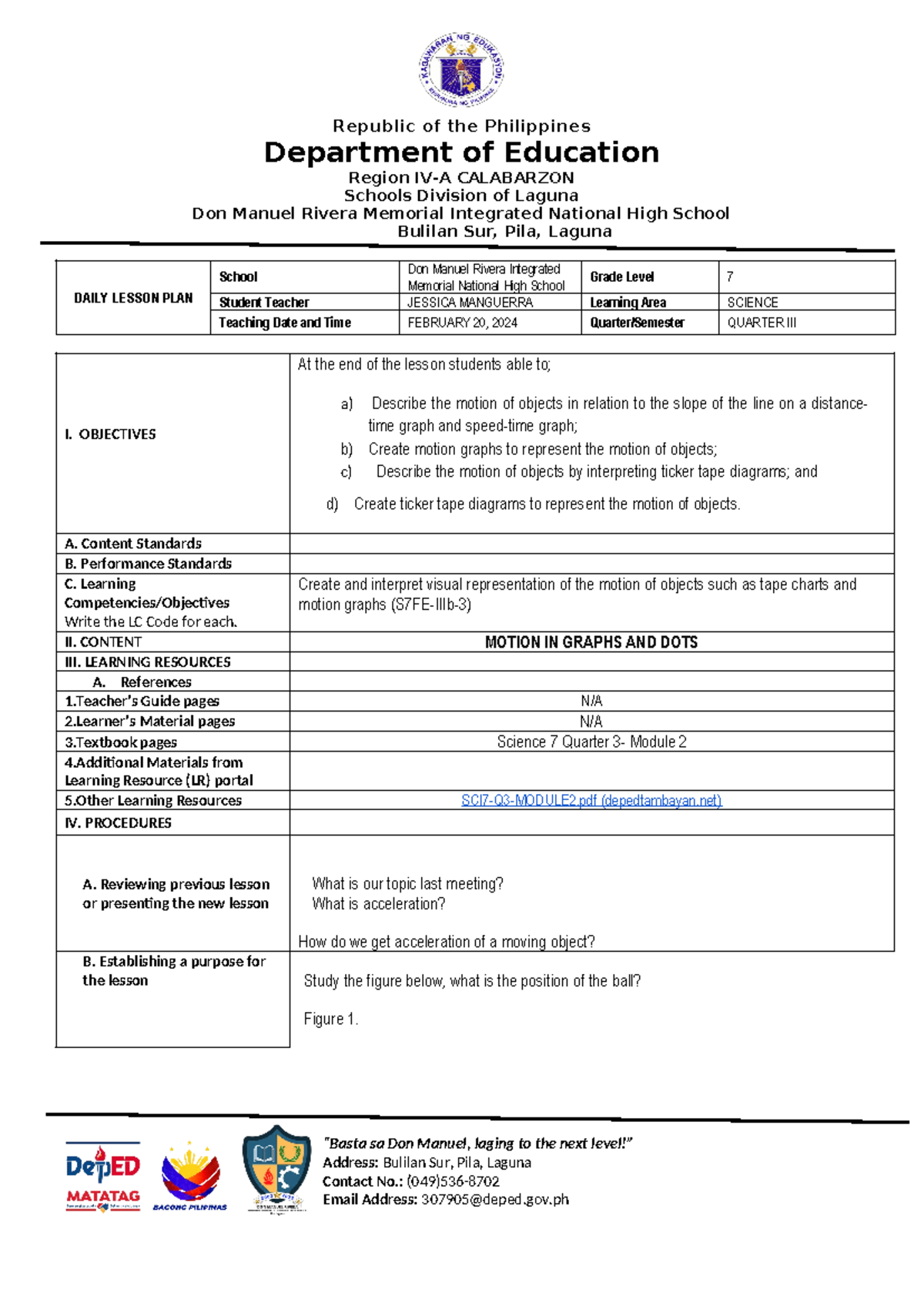 DLP Template - lesson plan - “Basta sa Don Manuel, laging to the next ...