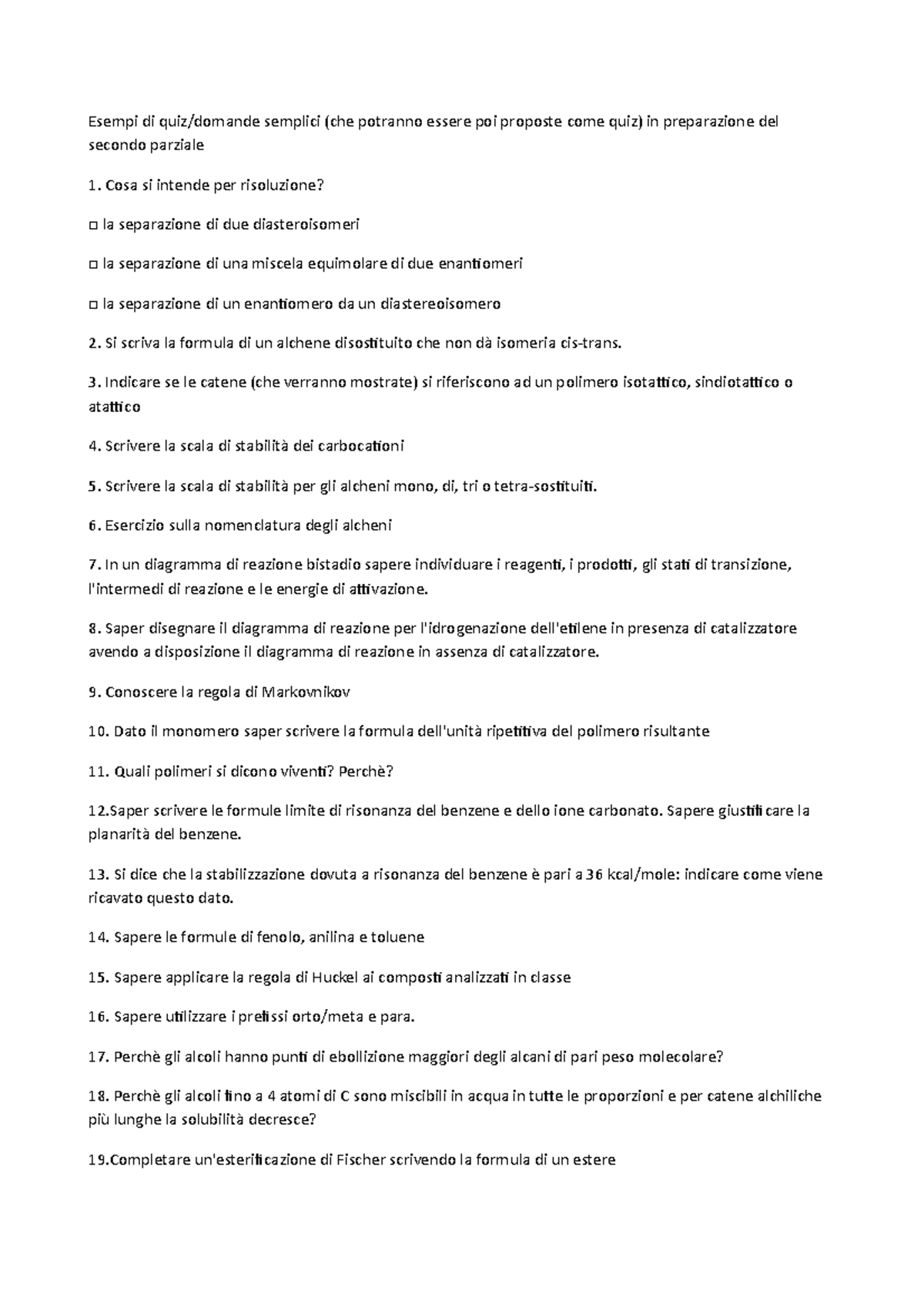 Esempi di quiz - Esempi di quiz/domande semplici (che potranno essere ...