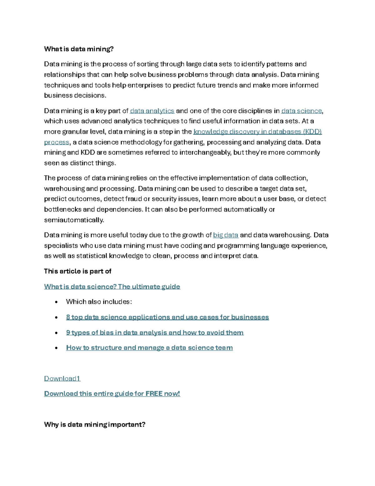 What is data mining - What is data mining? Data mining is the process of sorting through large ...