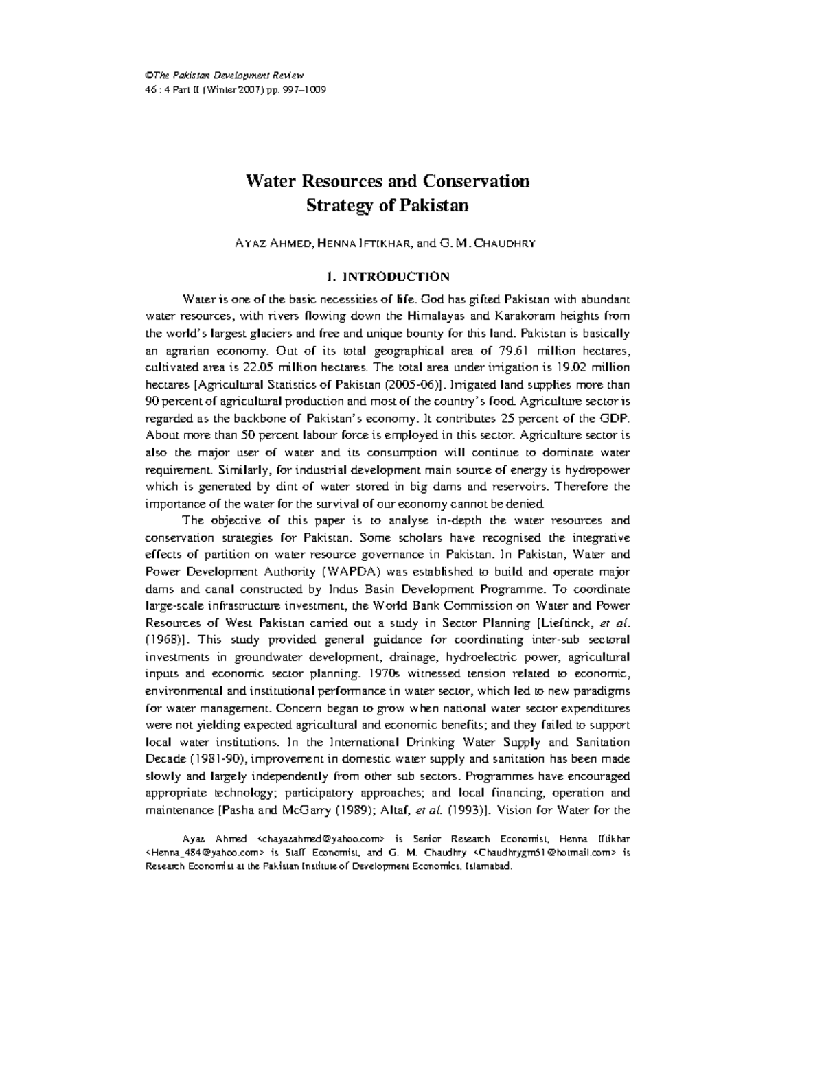 997-1009 - Lecture - ©The Pakistan Development Review 46 : 4 Part II ...