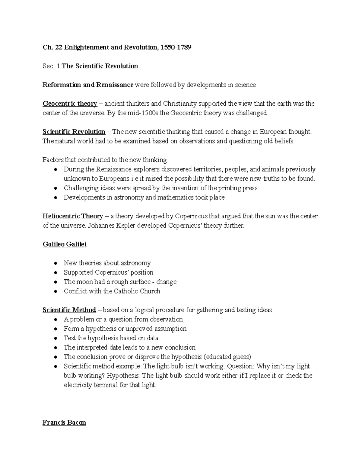 WH Ch. 22 Notes - Ch. 22 Enlightenment and Revolution, 1550- Sec. 1 The ...