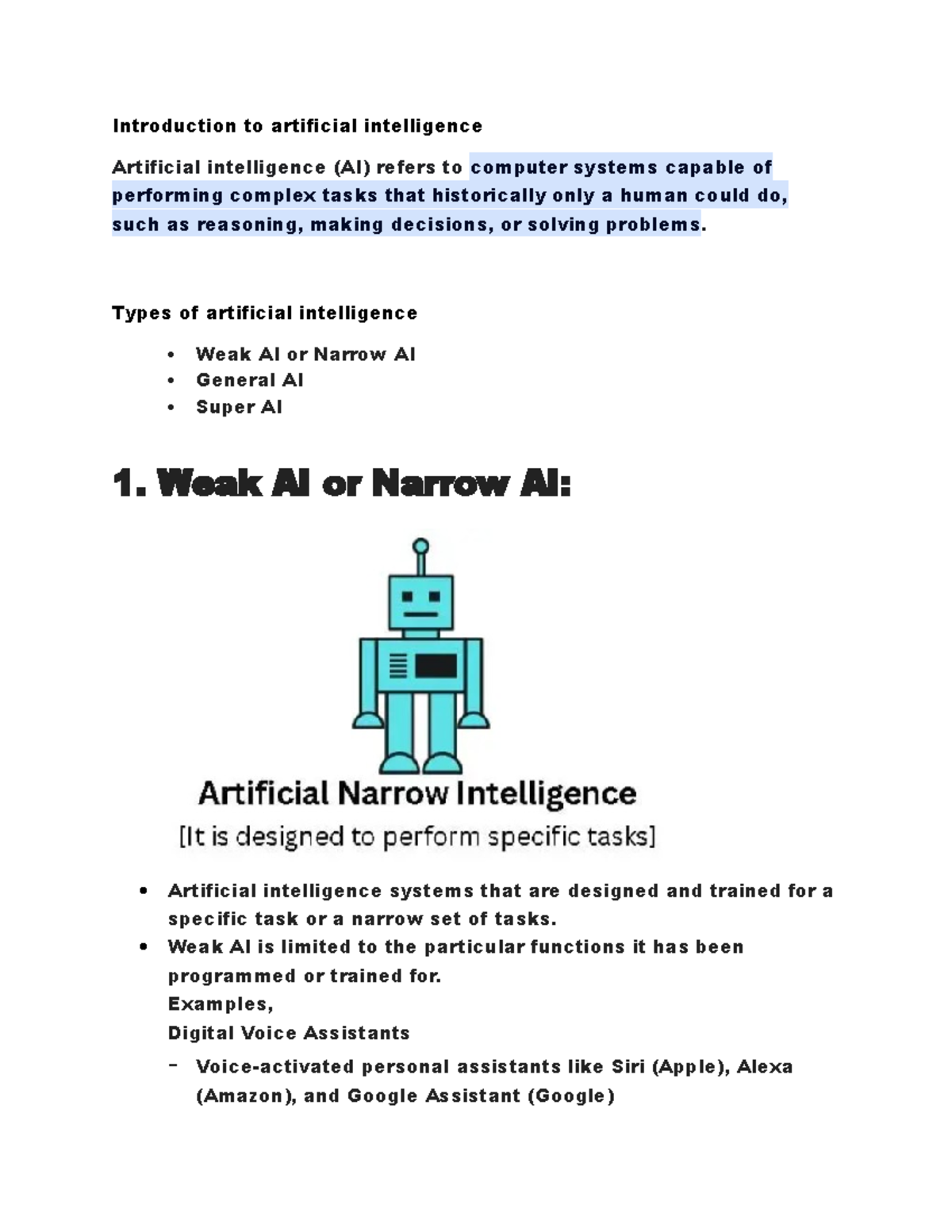 Introduction of AI - Summary Artificial Intelligence - Introduction to ...