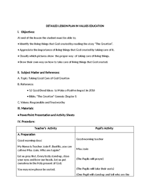 Lesson plan gel 1 - LESSON PLAN IN SCIENCE III (BASIC NEEDS OF LIVING ...
