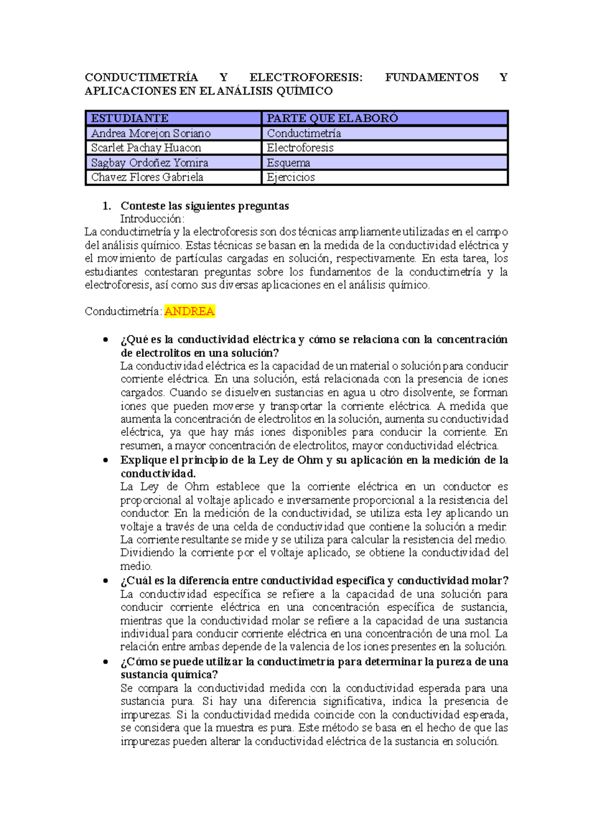 Tarea Electroquímica P3 CI 2023 - CONDUCTIMETRÍA Y ELECTROFORESIS ...