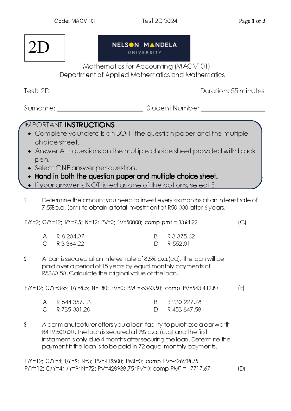 MM24 Test 2DM 3may2024 - Code: MACV 101 Test 2D 2024 Page 1 of 3 ...