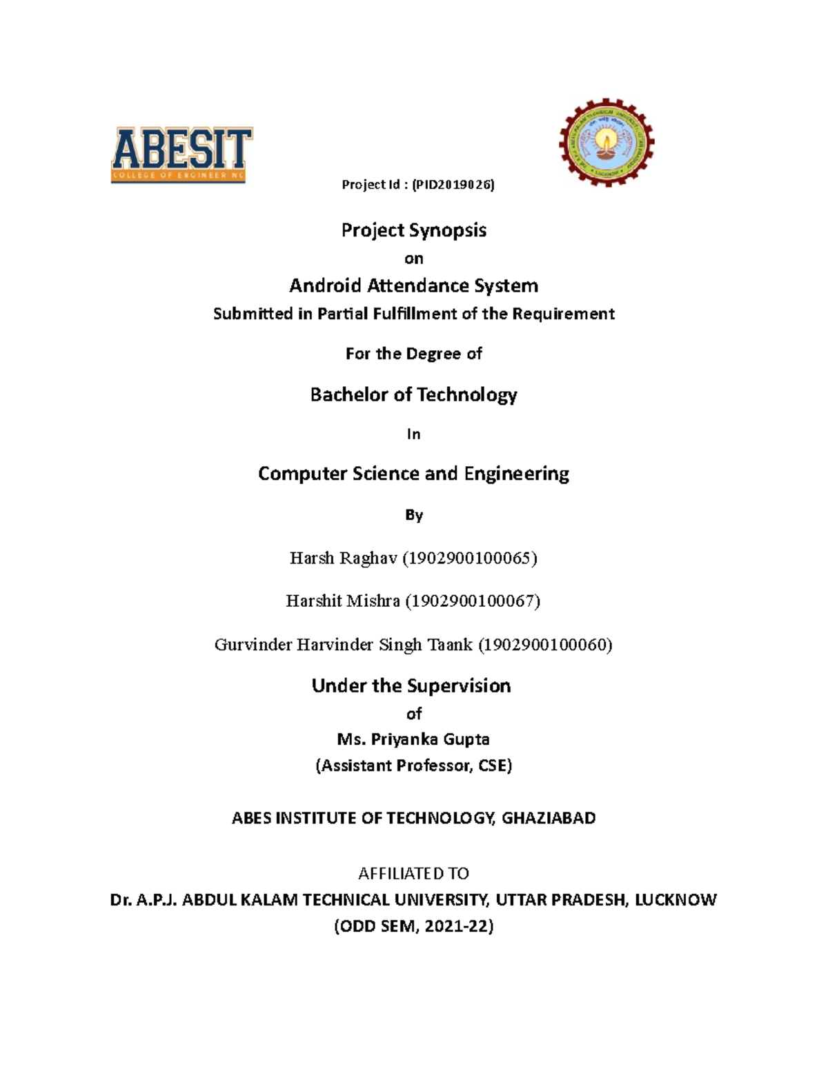 Miniproject intro synopsis for the third year - Project Id ...