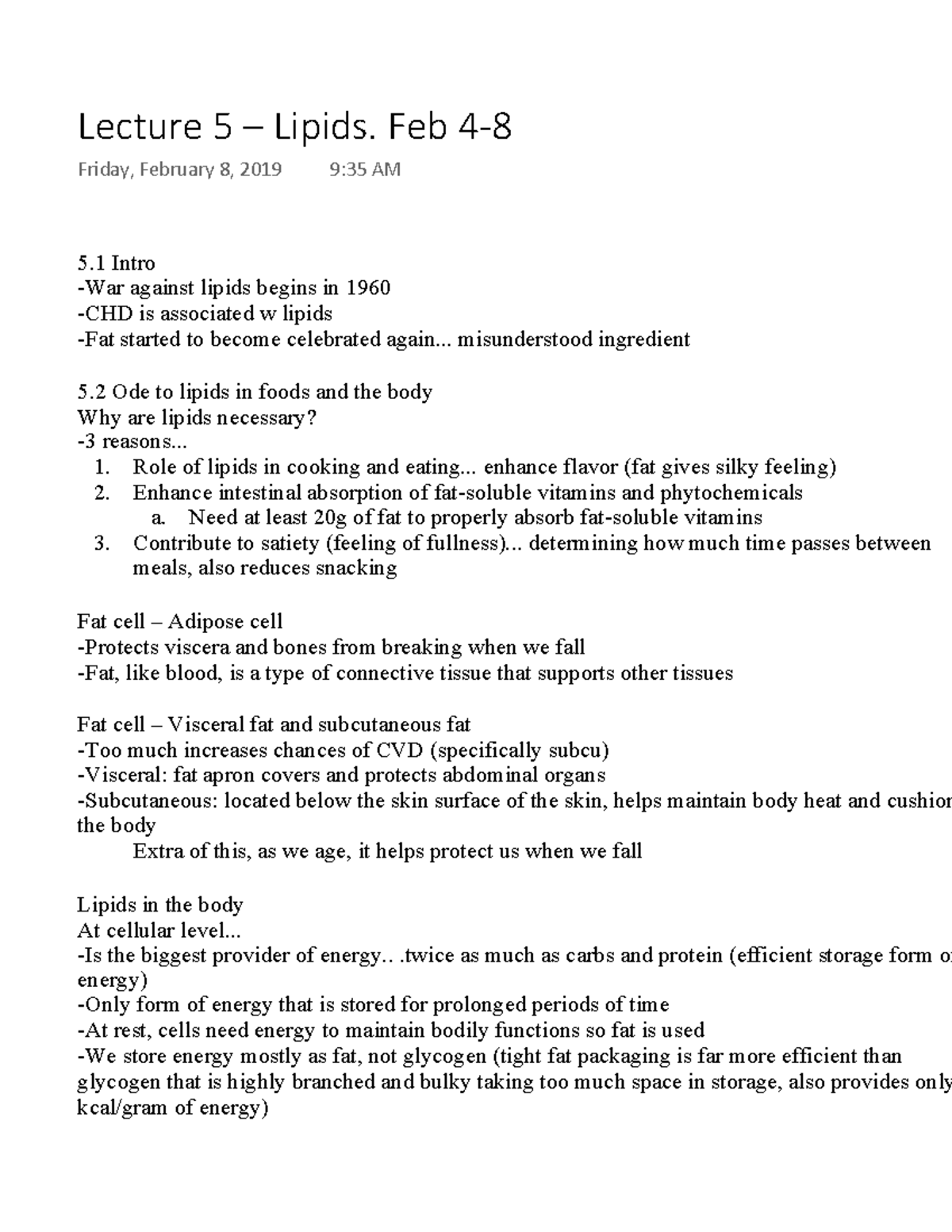 Lecture 5 – Lipids. Feb 4-8 - Warning: TT: undefined function: 32 5 Intro -War against lipids ...