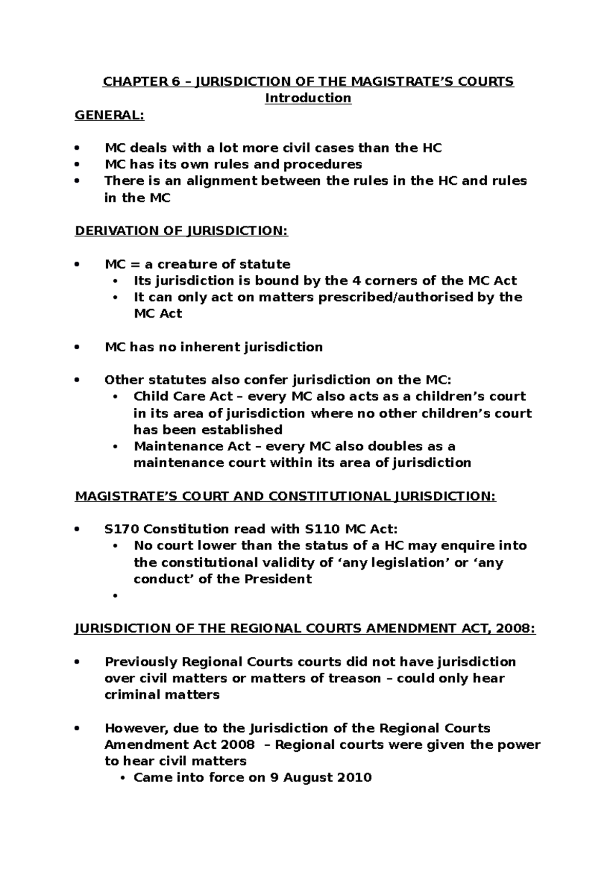 Chapter 6 - CHAPTER 6 – JURISDICTION OF THE MAGISTRATE’S COURTS ...