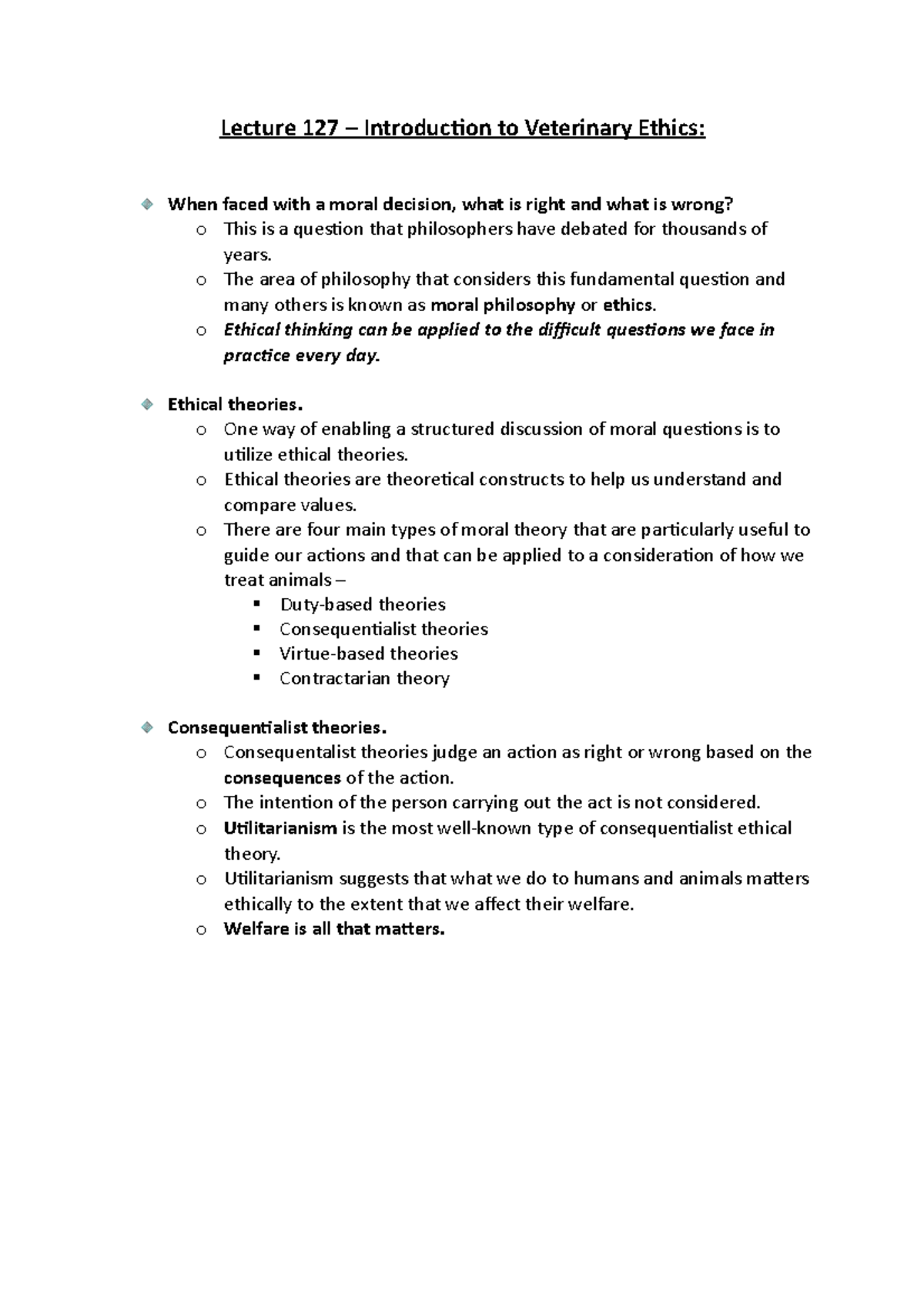 Lecture 127 – Introduction to Veterinary Ethics - Lecture 127 ...