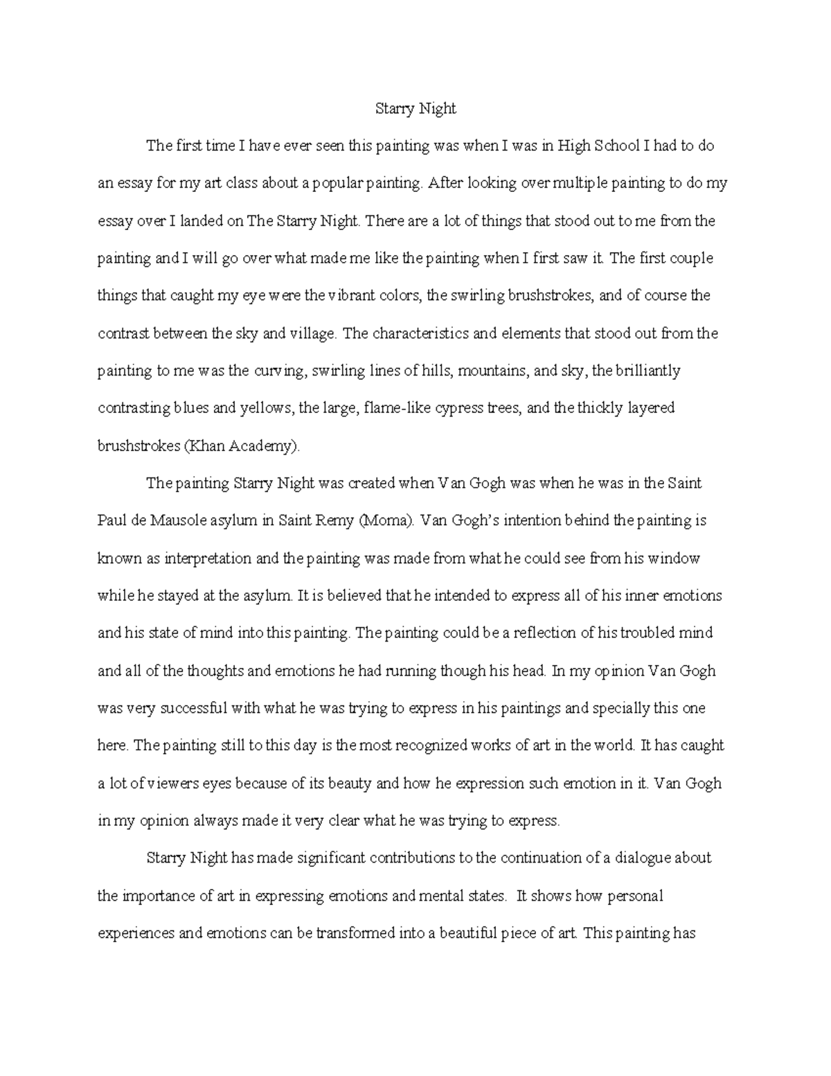 Starry Night Final Project - Starry Night The first time I have ever ...