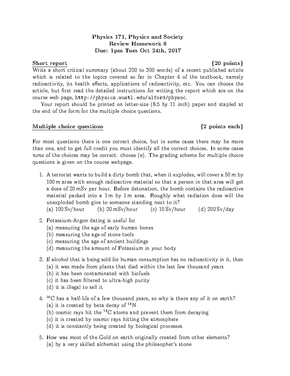 2017-2018 Homework 6 - Physics 171, Physics and Society Review Homework ...