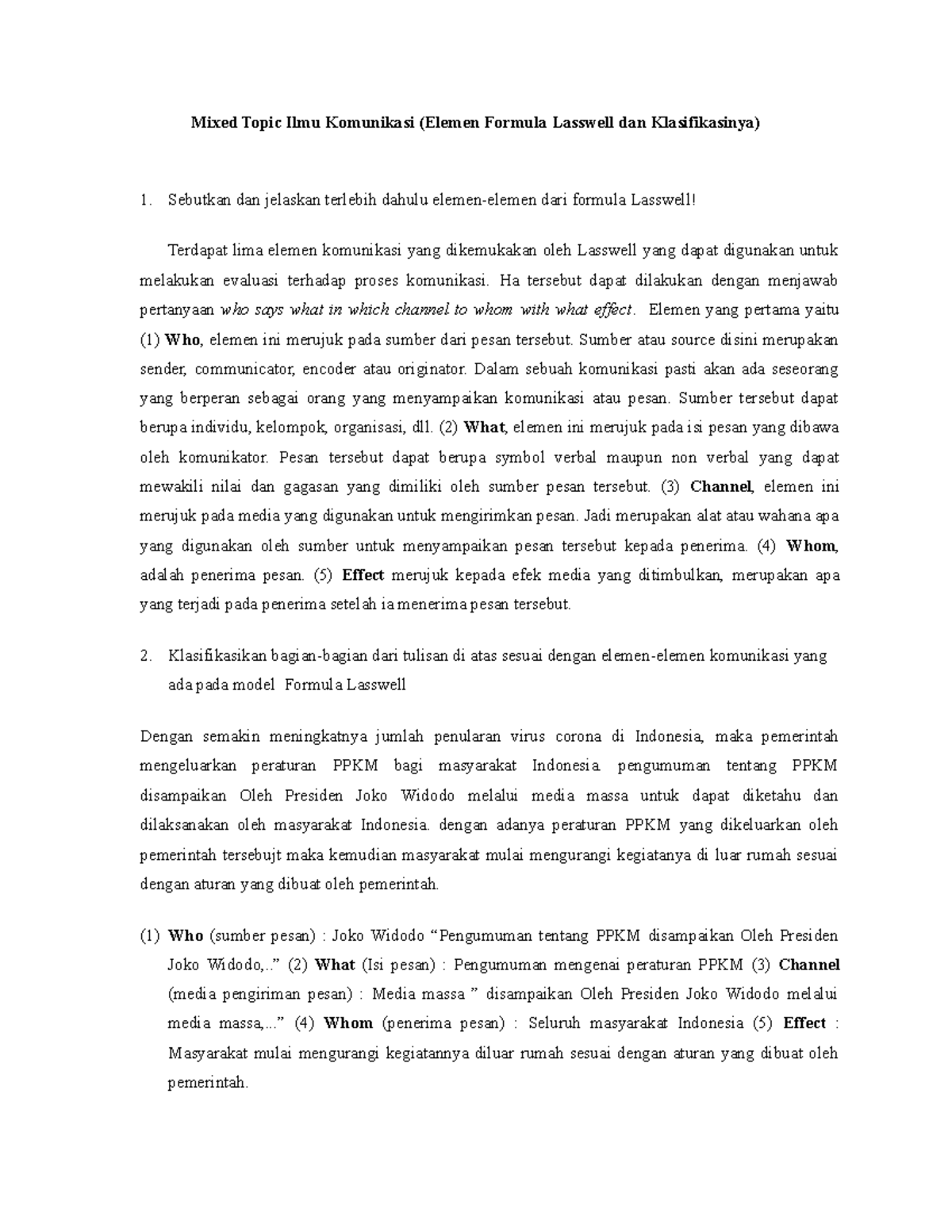 Mixed Topic Ilmu Komunikasi (Elemen Formula Lasswell dan Klasifikasinya ...