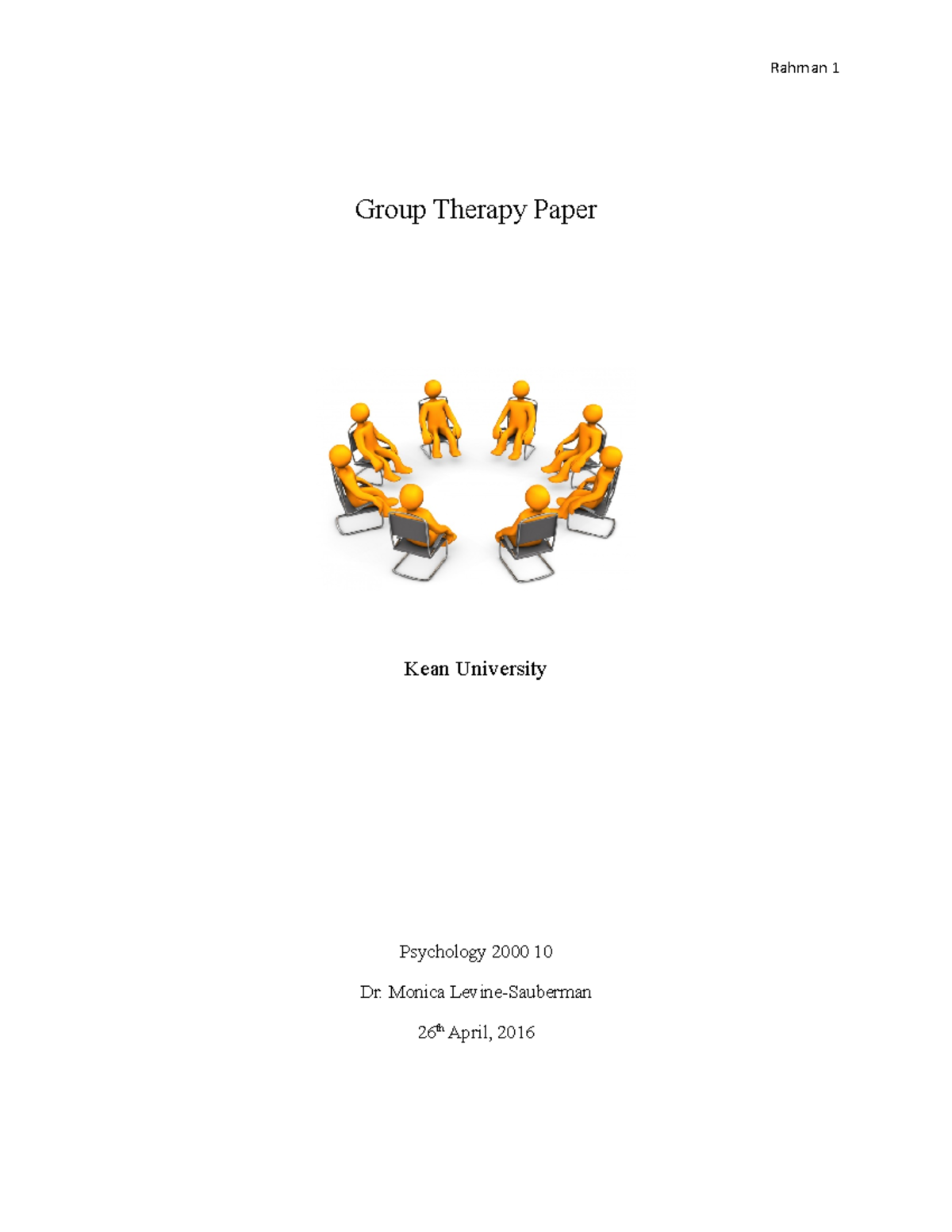 Group Therapy paper - Rahman 1 Group Therapy Paper Kean University ...