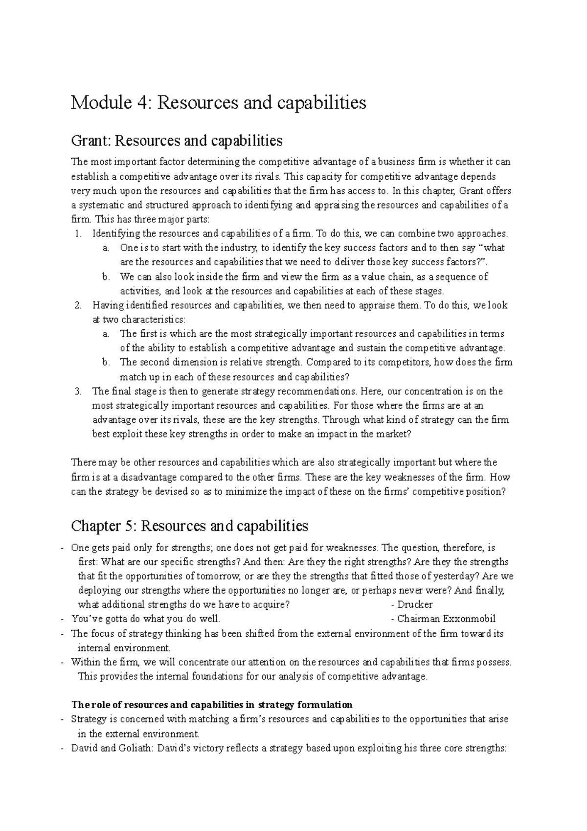 Module 4 Resources and capabilities - Module 4: Resources and ...