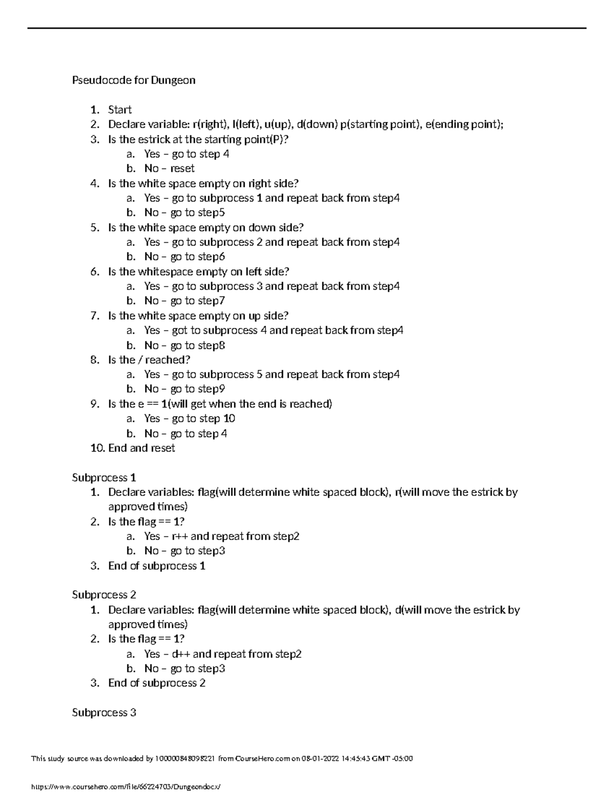 Dungeon Combine Logic Pseudocode For Dungeon Start Declare Variable R Right L Left U Up