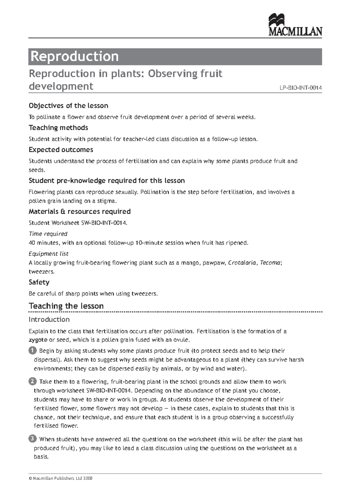9780230438835 Reproduction - Observing Fruit Lesson Plan - © Macmillan ...